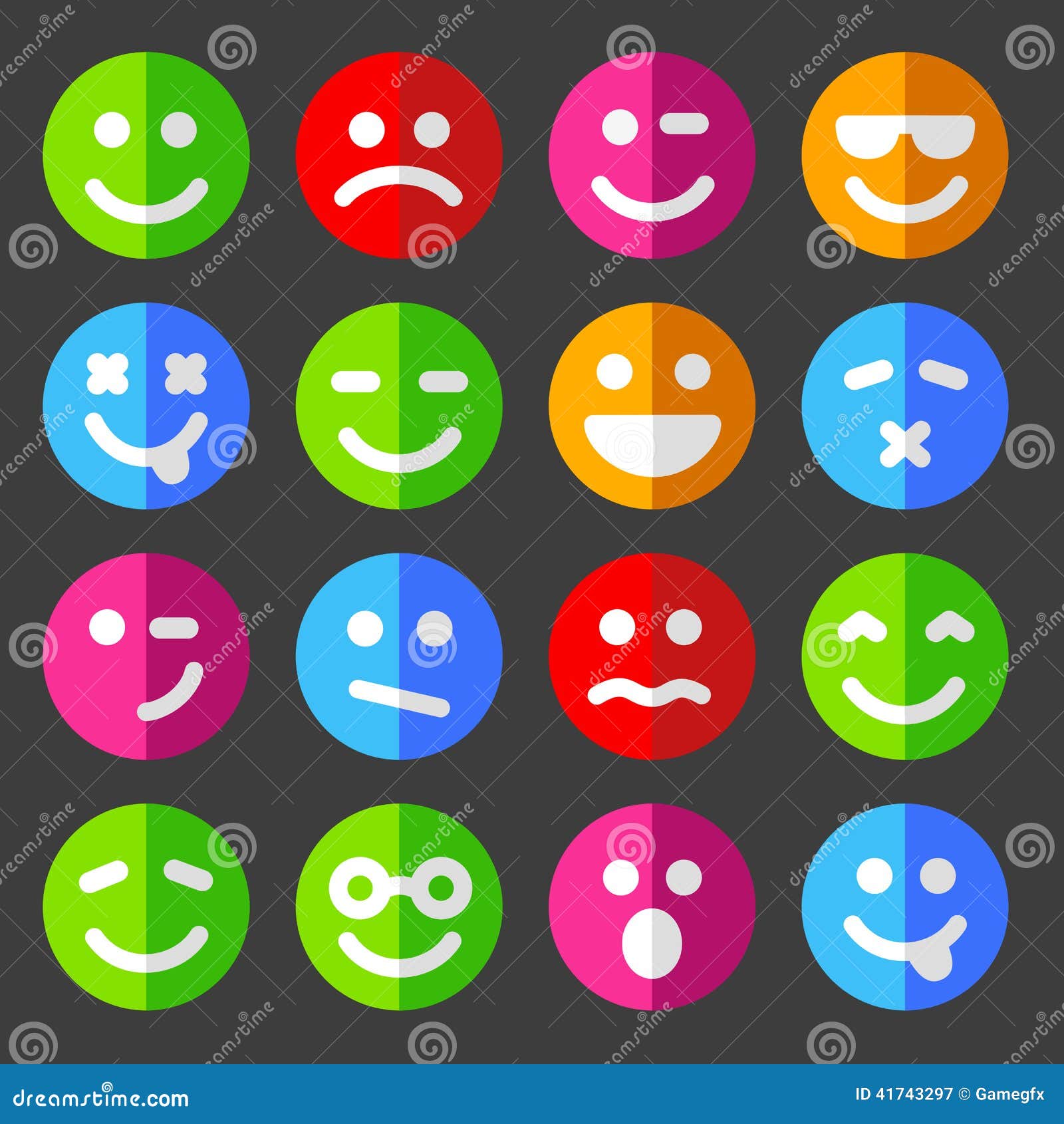 Flat and Round Vector Emotion Icons with Smiley Stock Vector ...