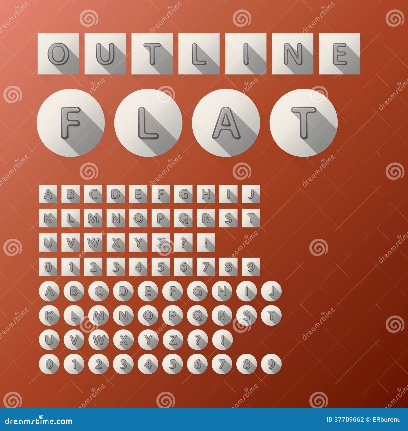 Flat Rounded Outline Font and Numbers Stock Vector - Illustration of ...