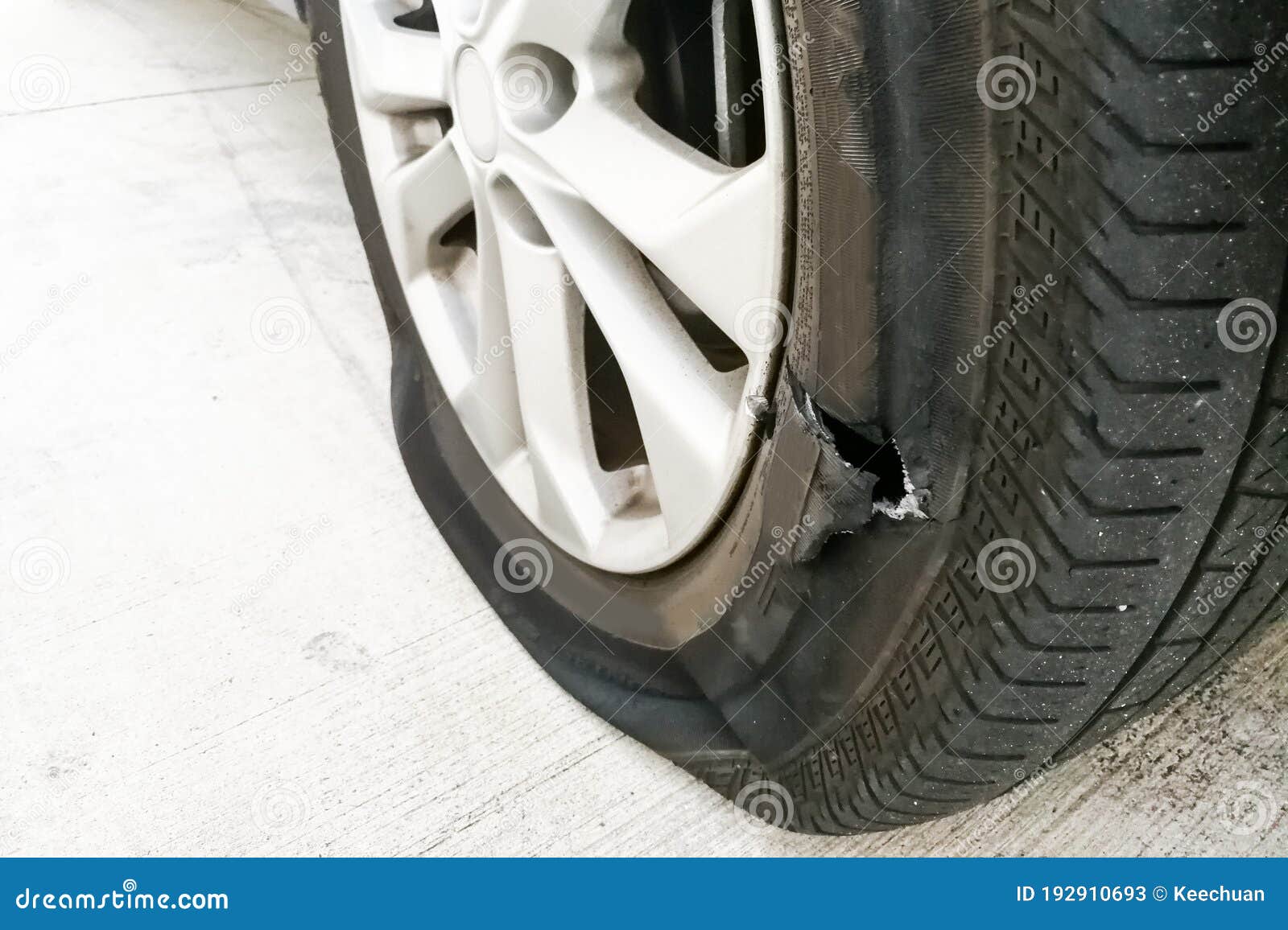 Flat Ruptured Tire Wheel on Car with Rim Stock Image - Image of service ...