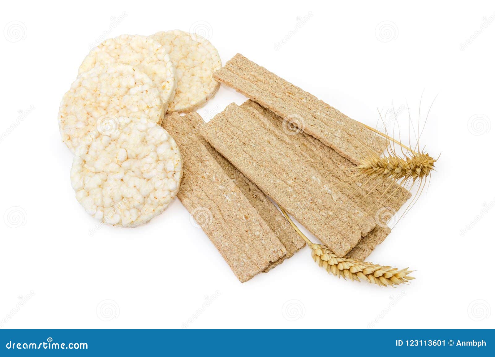 Flat Rye-wheat and Puffed Rice Crispbreads and Wheat Ears Stock Image ...