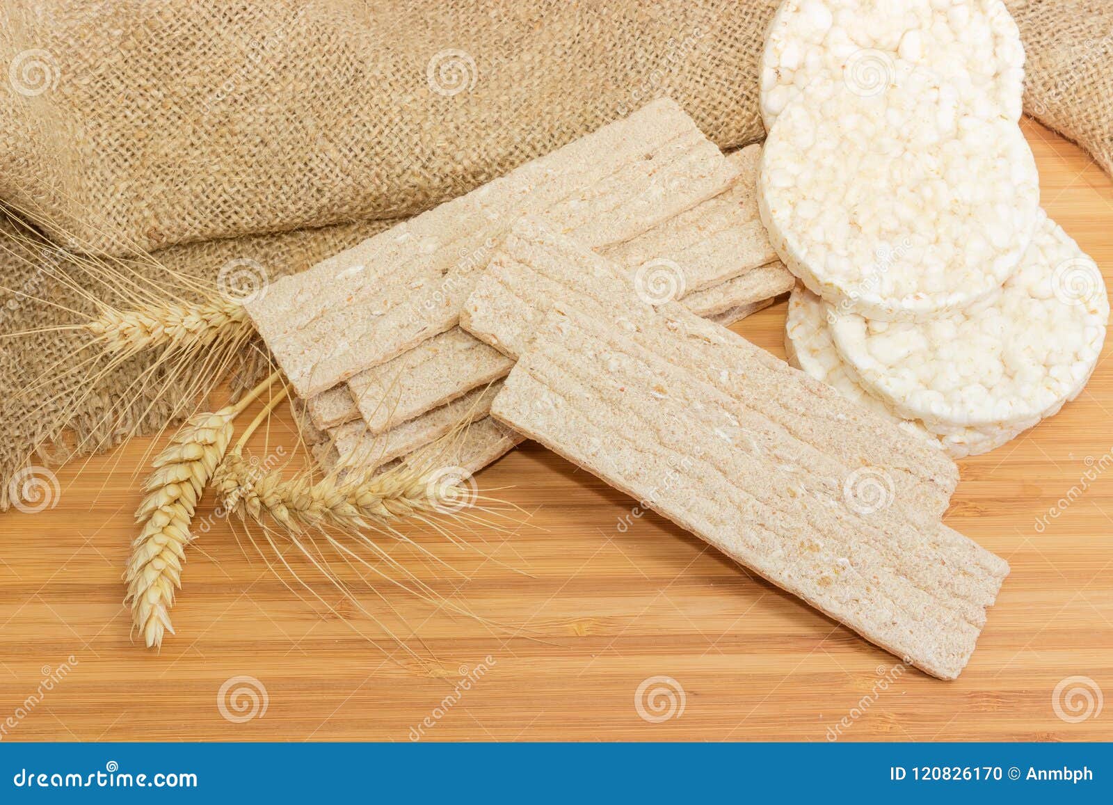 Flat Rye-wheat and Puffed Rice Crispbreads and Wheat Ears Stock Photo ...