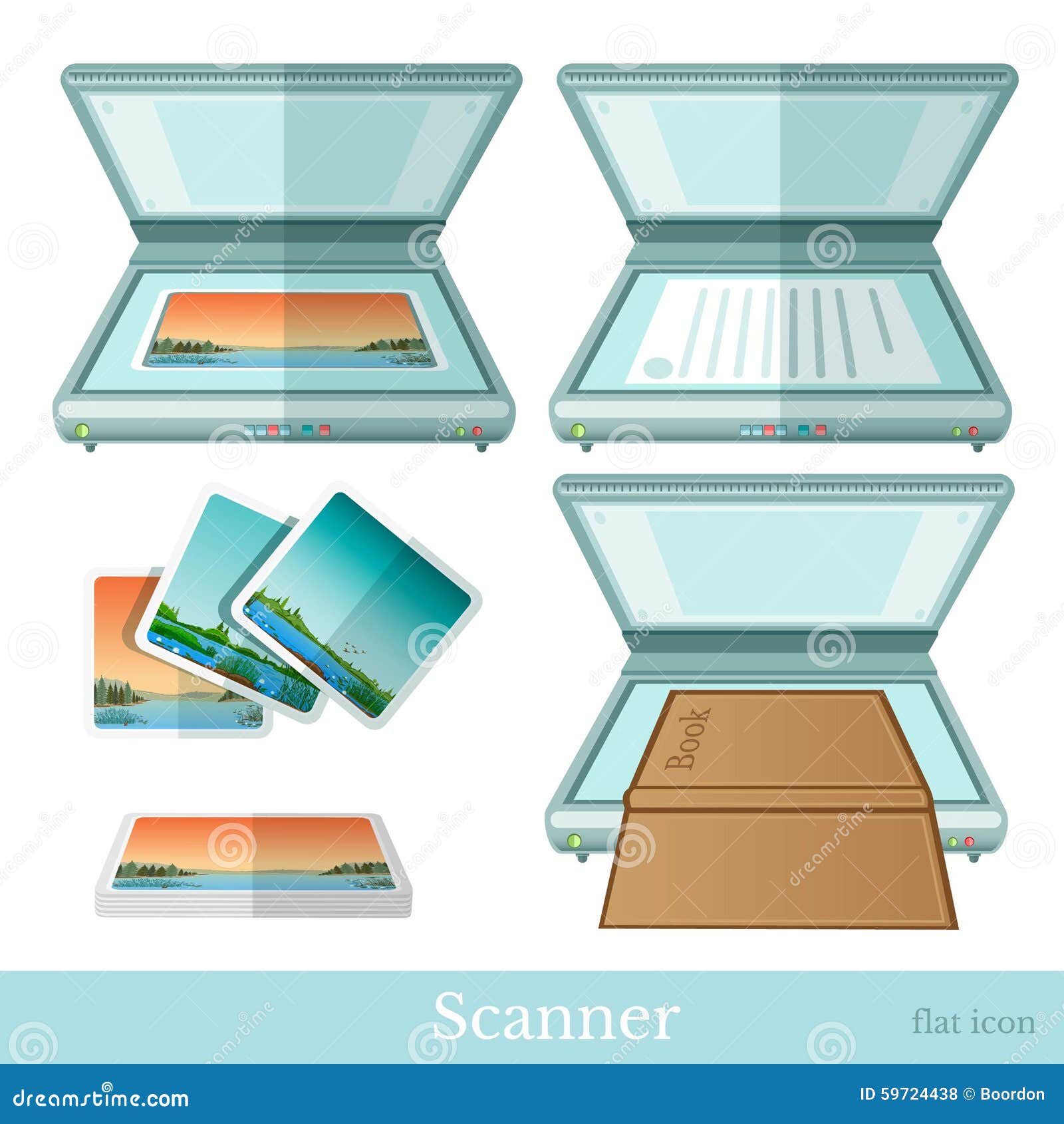 Flat Scanner Make Scan from Paper Book Picture Icon on White Stock ...