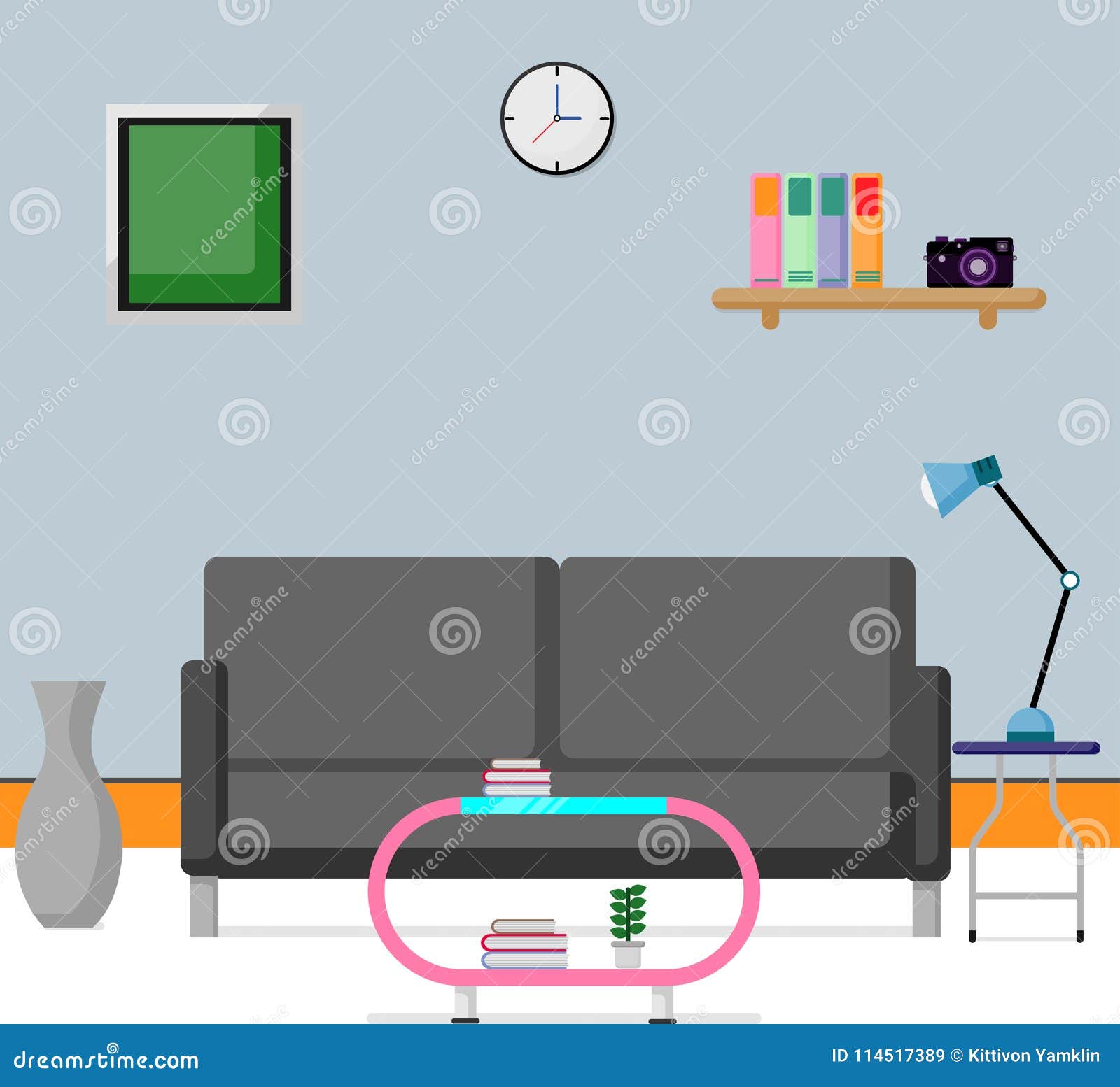 Flat Scene Design Inteior stock vector. Illustration of hamburger ...