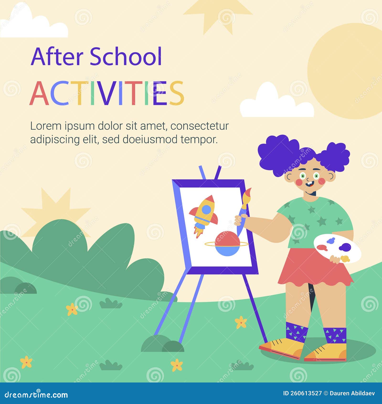 Flat after School Activities Posts Collection Vector Illustration ...
