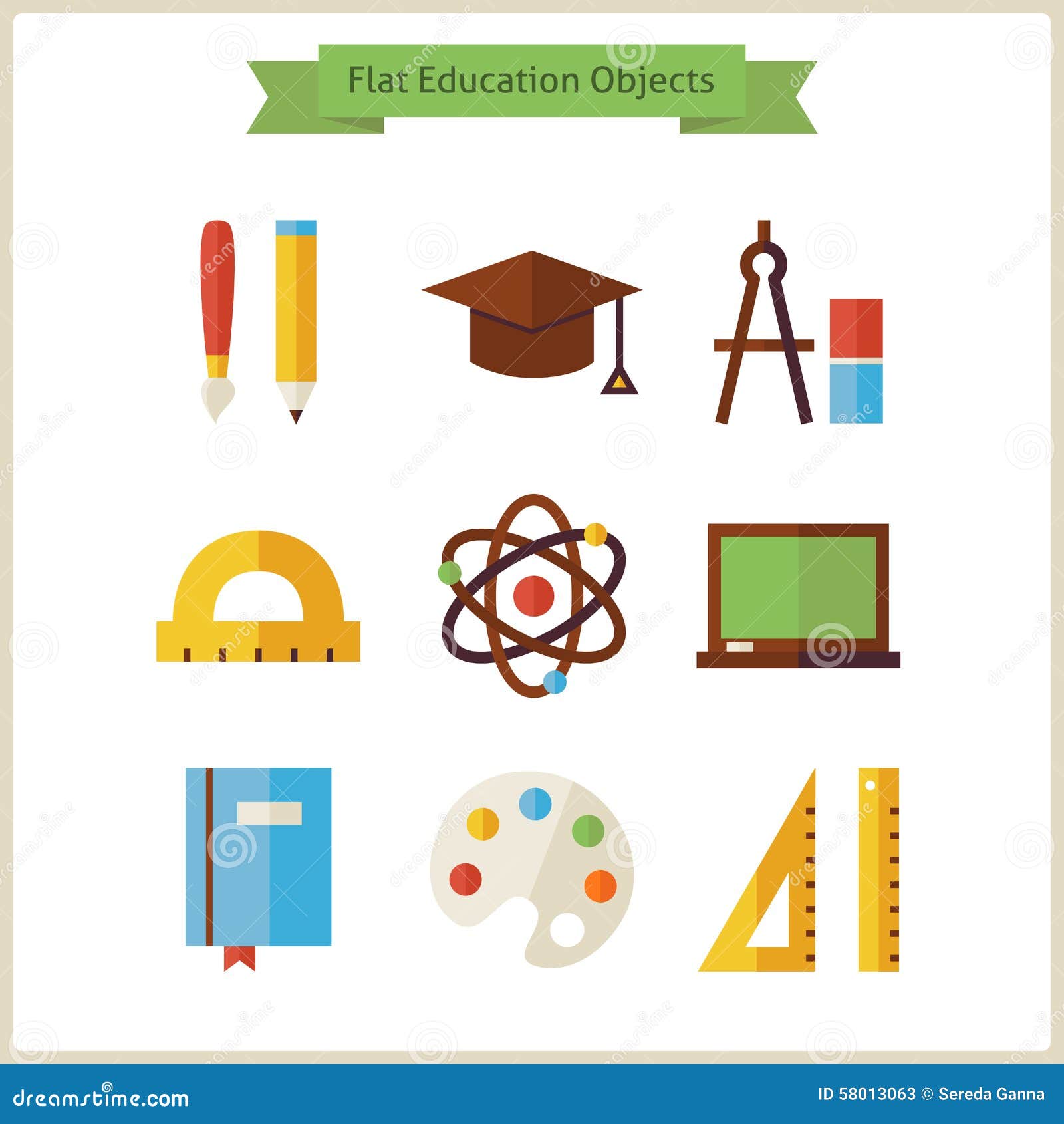 Flat School and Education Objects Set Stock Vector - Illustration of ...
