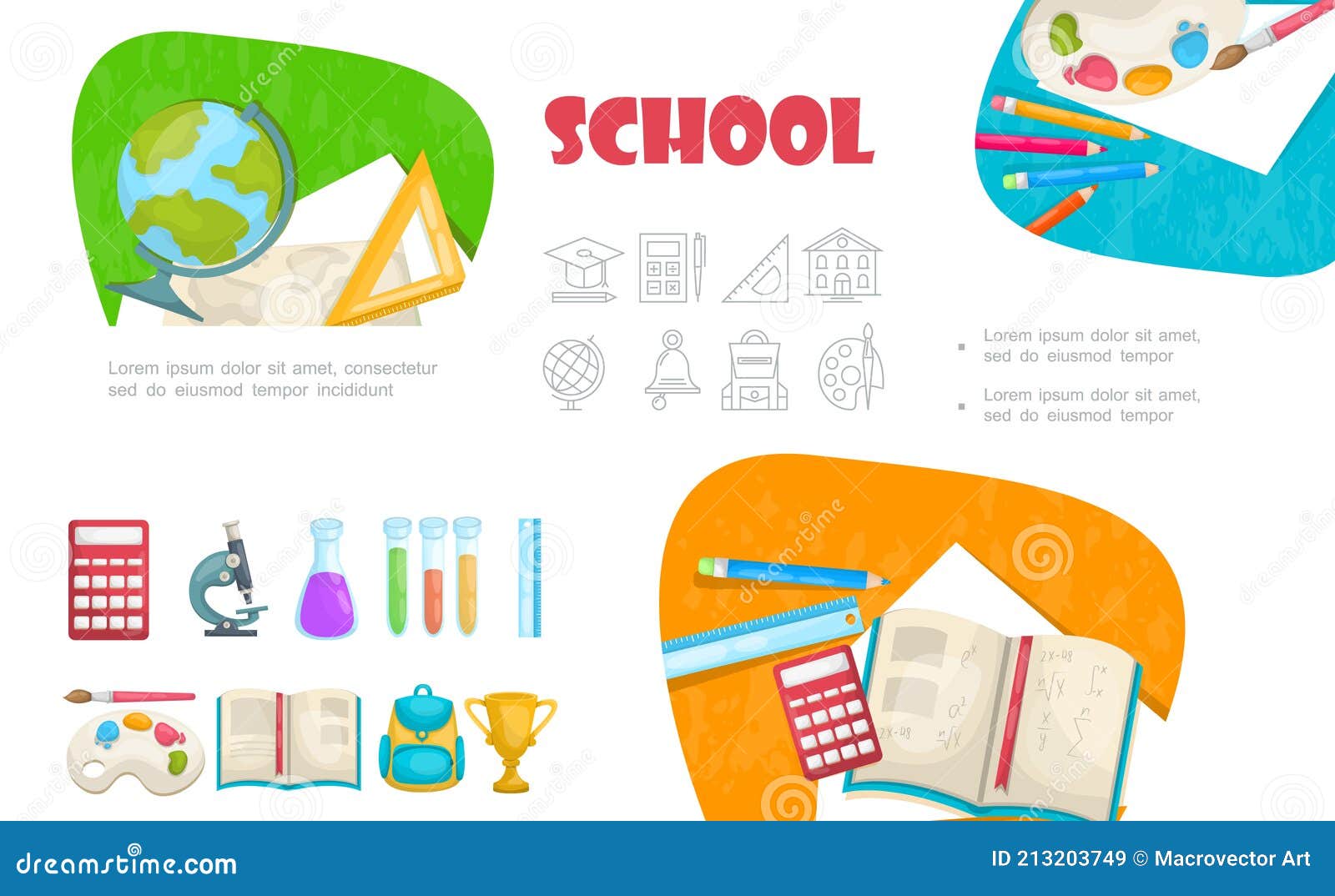 Flat School Elements Set stock vector. Illustration of chemistry ...