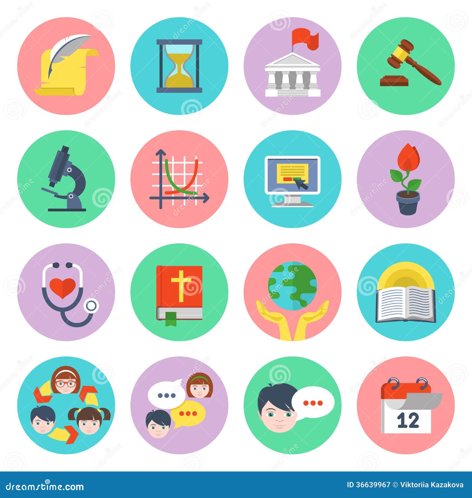 Flat School Icons Set stock vector. Illustration of graphic - 36639967