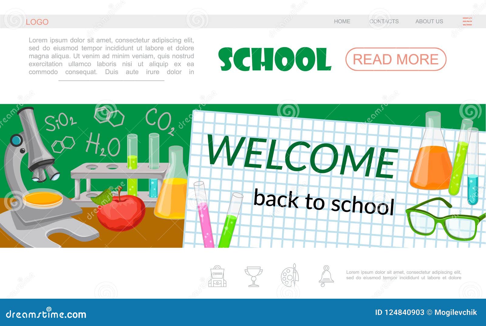 School Time. Students And Stationery, Cute Kawaii Pupils In Uniform ...