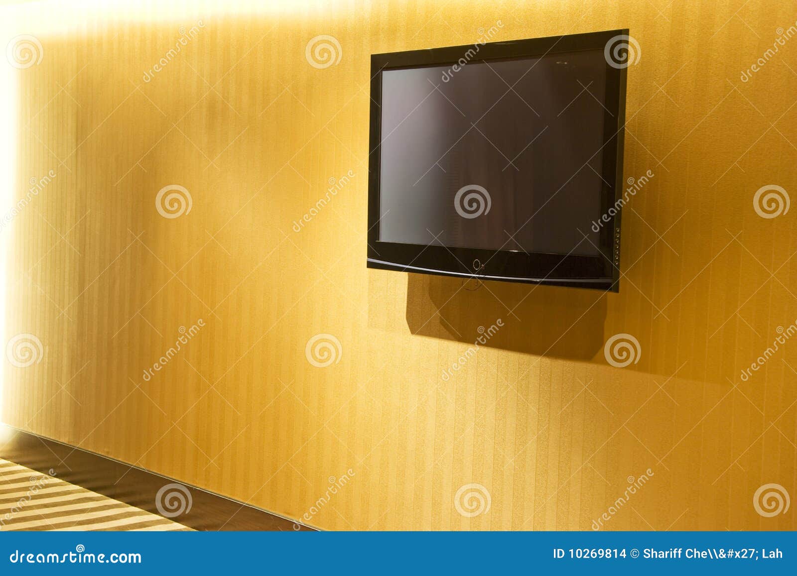 Flat Screen Television on Wall Stock Photo - Image of electronics ...