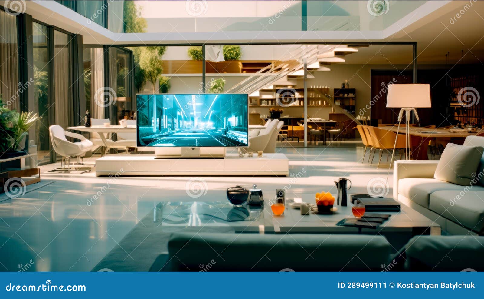 Flat Screen Tv Sitting on Top of Table in Living Room. Generative AI ...