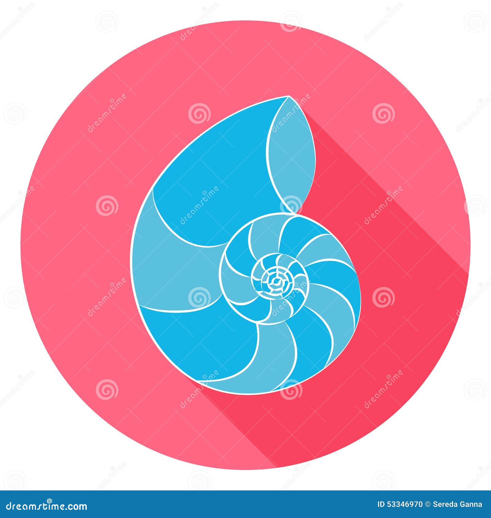 Flat Sea Shell Circle Icon with Long Shadow Stock Vector - Illustration ...