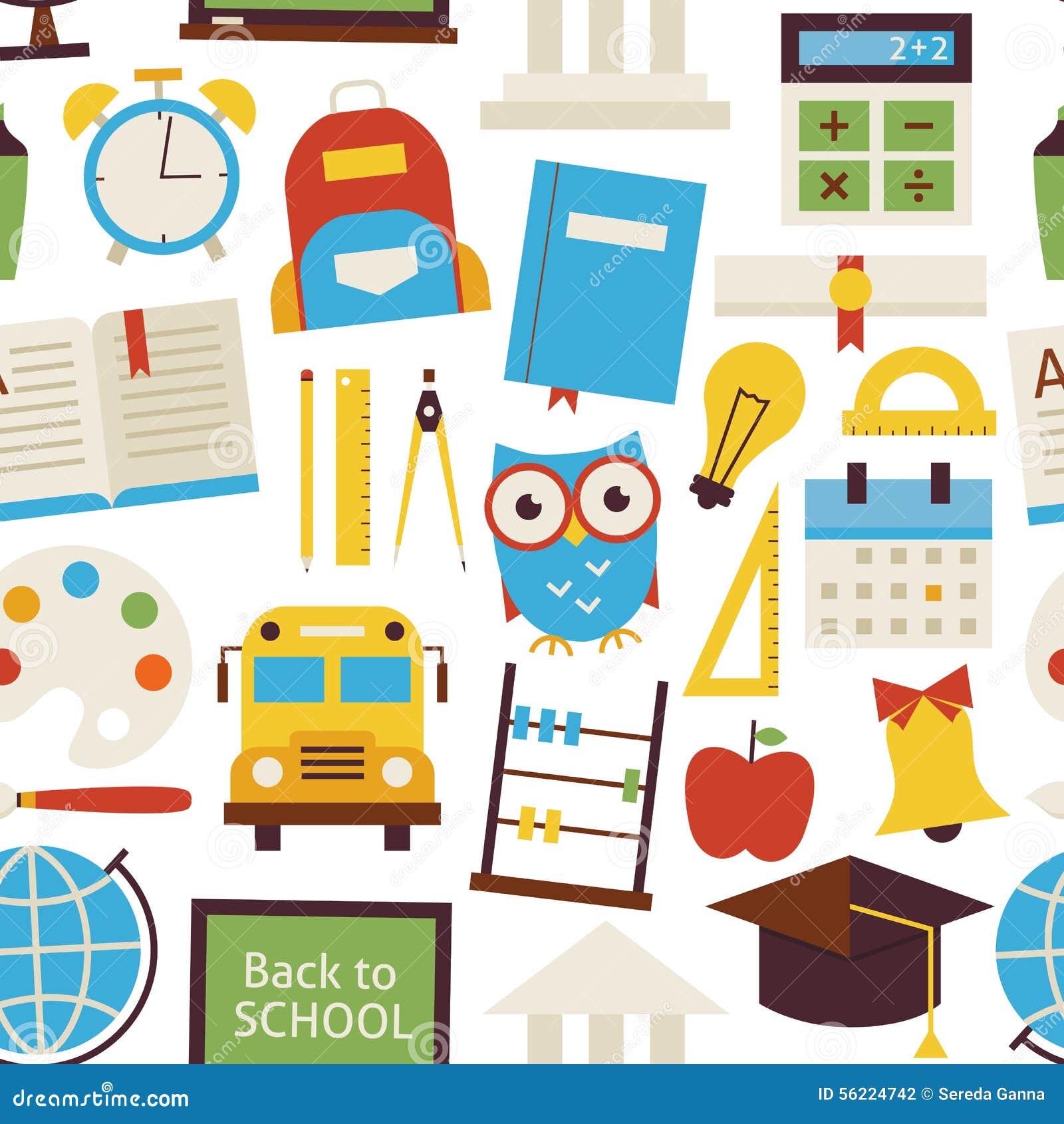 Flat Seamless Pattern Back To School Objects Over White Stock Vector ...