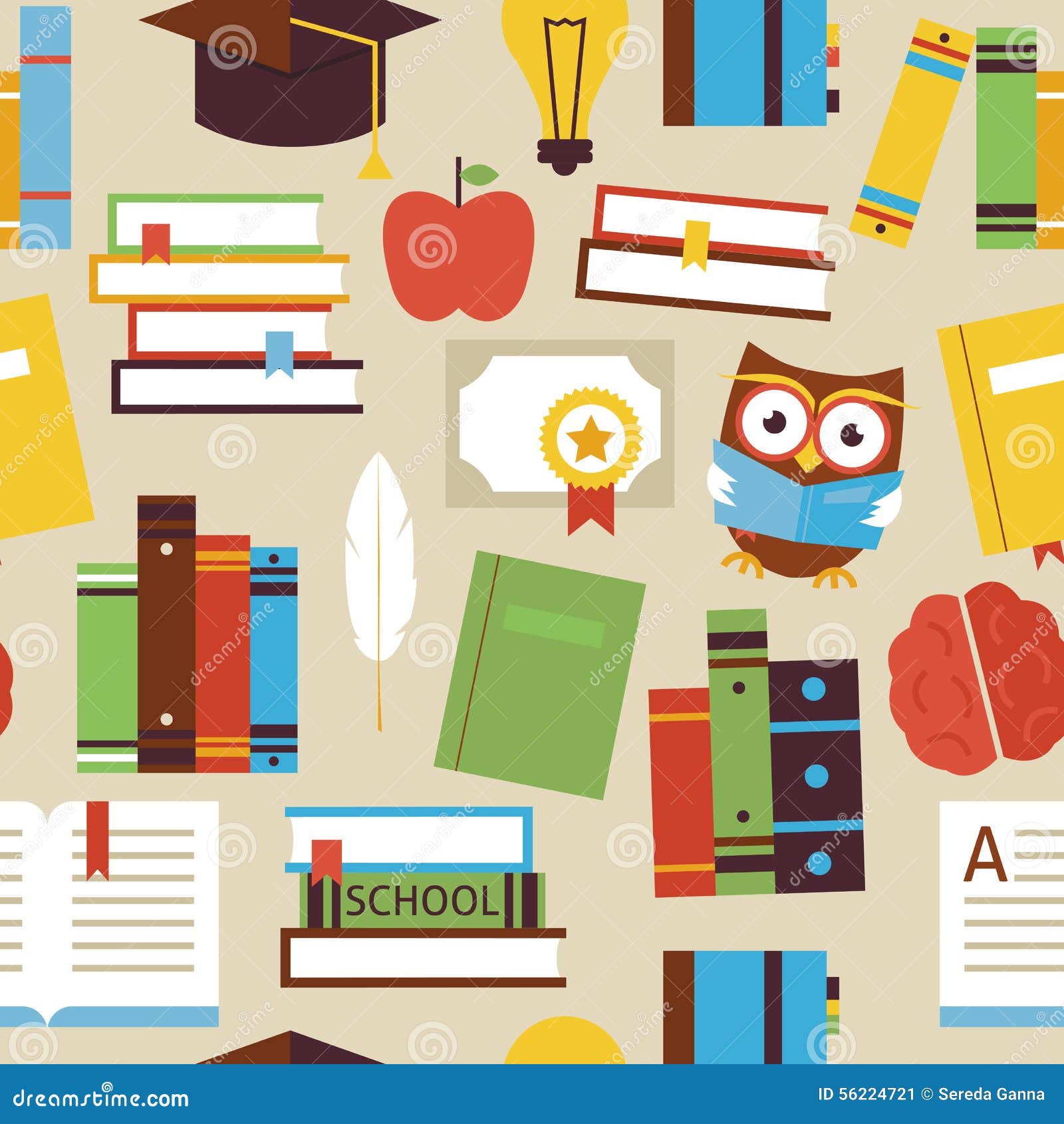 Flat Seamless Pattern Education Books and Knowledge Objects Over Stock ...