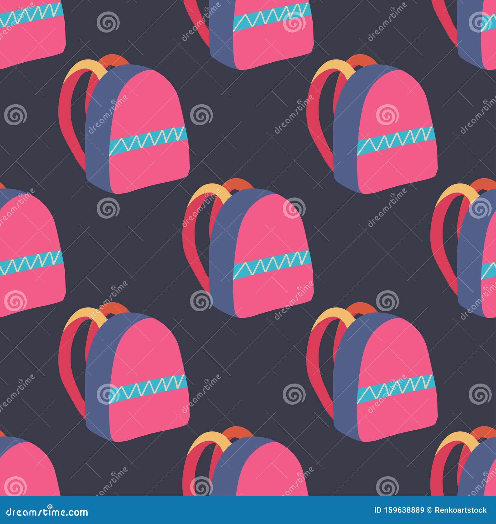 Flat Seamless Pattern Pink Backpack Stock Vector - Illustration of ...