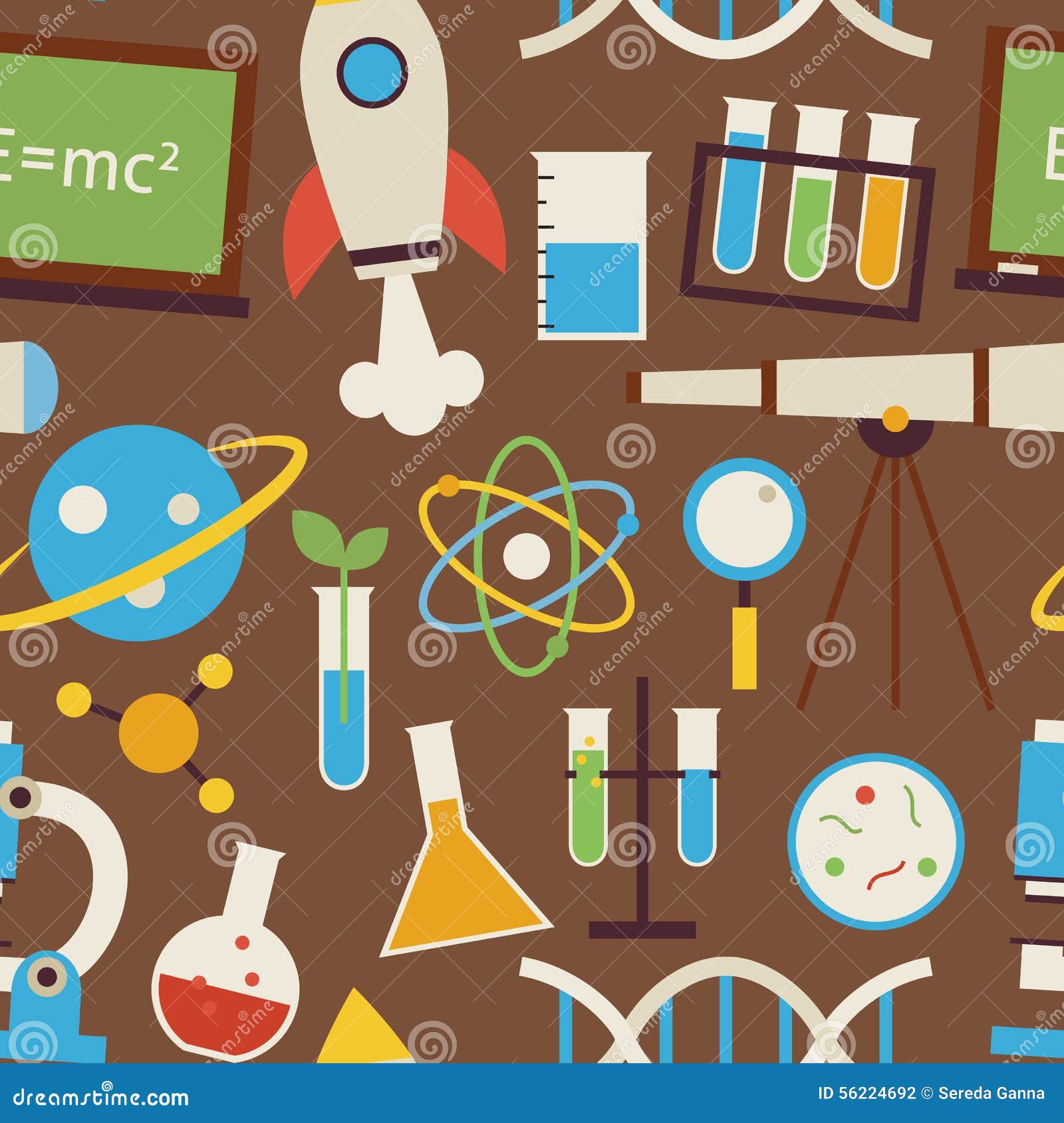 Flat Seamless Pattern Science and Education Objects Over Brown Stock ...