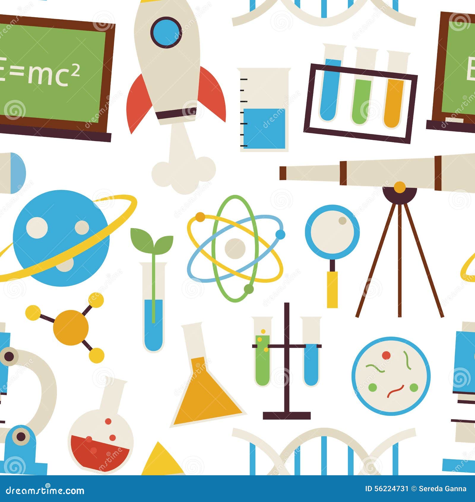 Flat Seamless Pattern Science and Education Objects Over White Stock ...
