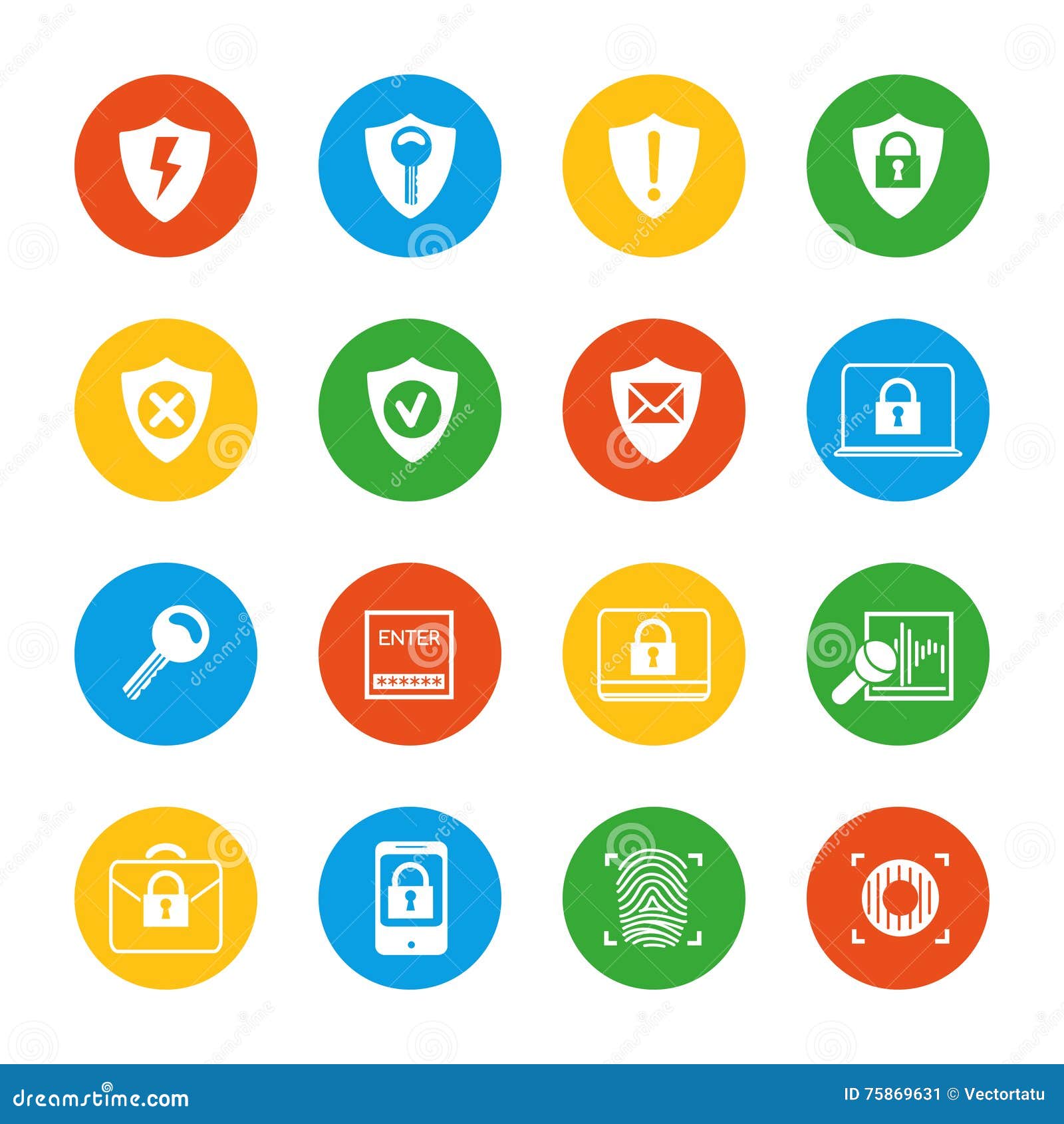 Flat security icons set stock vector. Illustration of design - 75869631