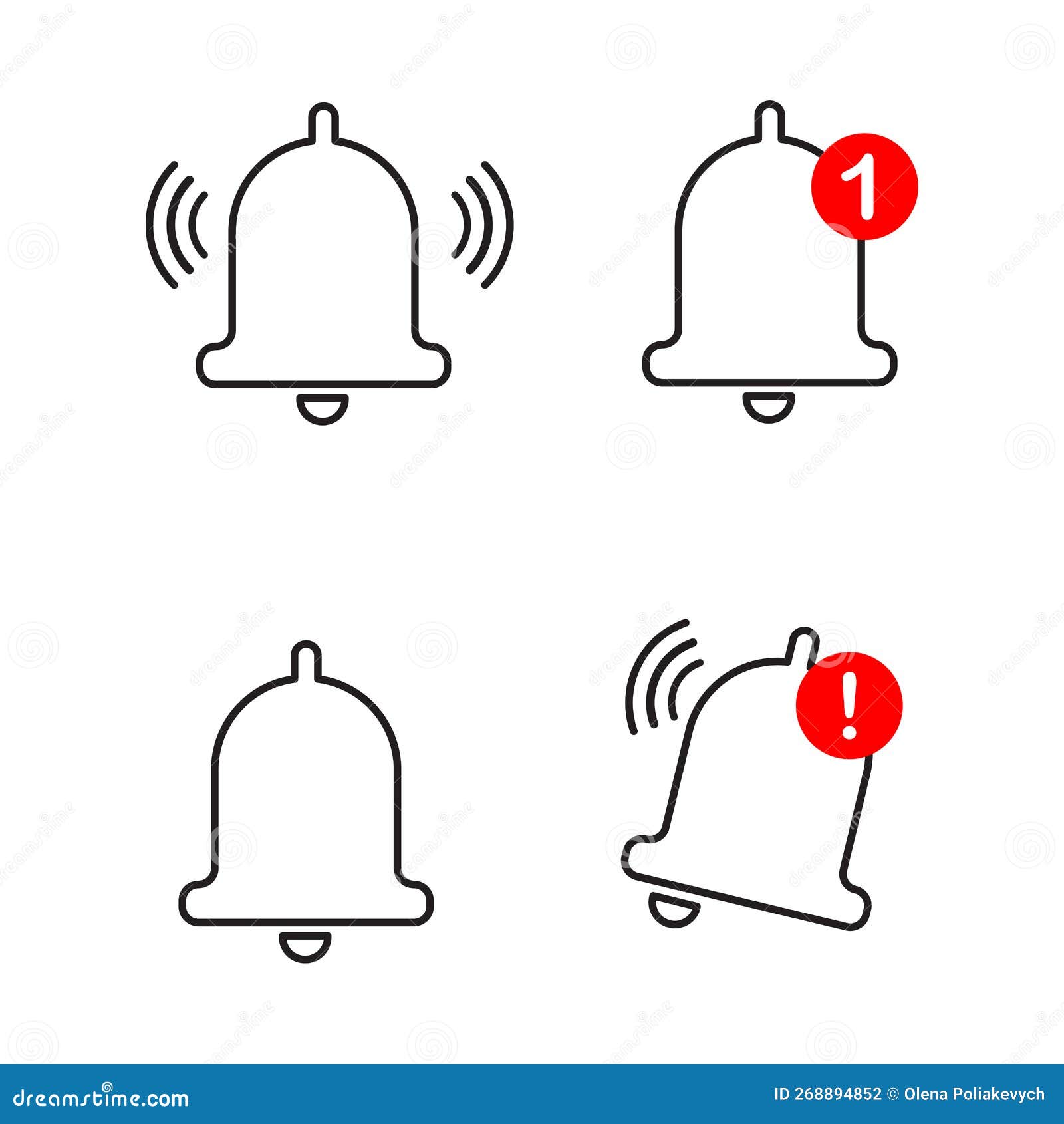 Flat Set with Bell Icons. Bell Notice. Smartphone Message Interface ...