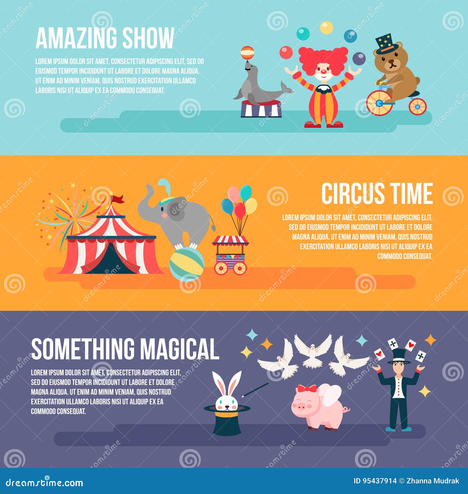 Flat Set of Card Circus People, Animals, Elements Stock Illustration ...