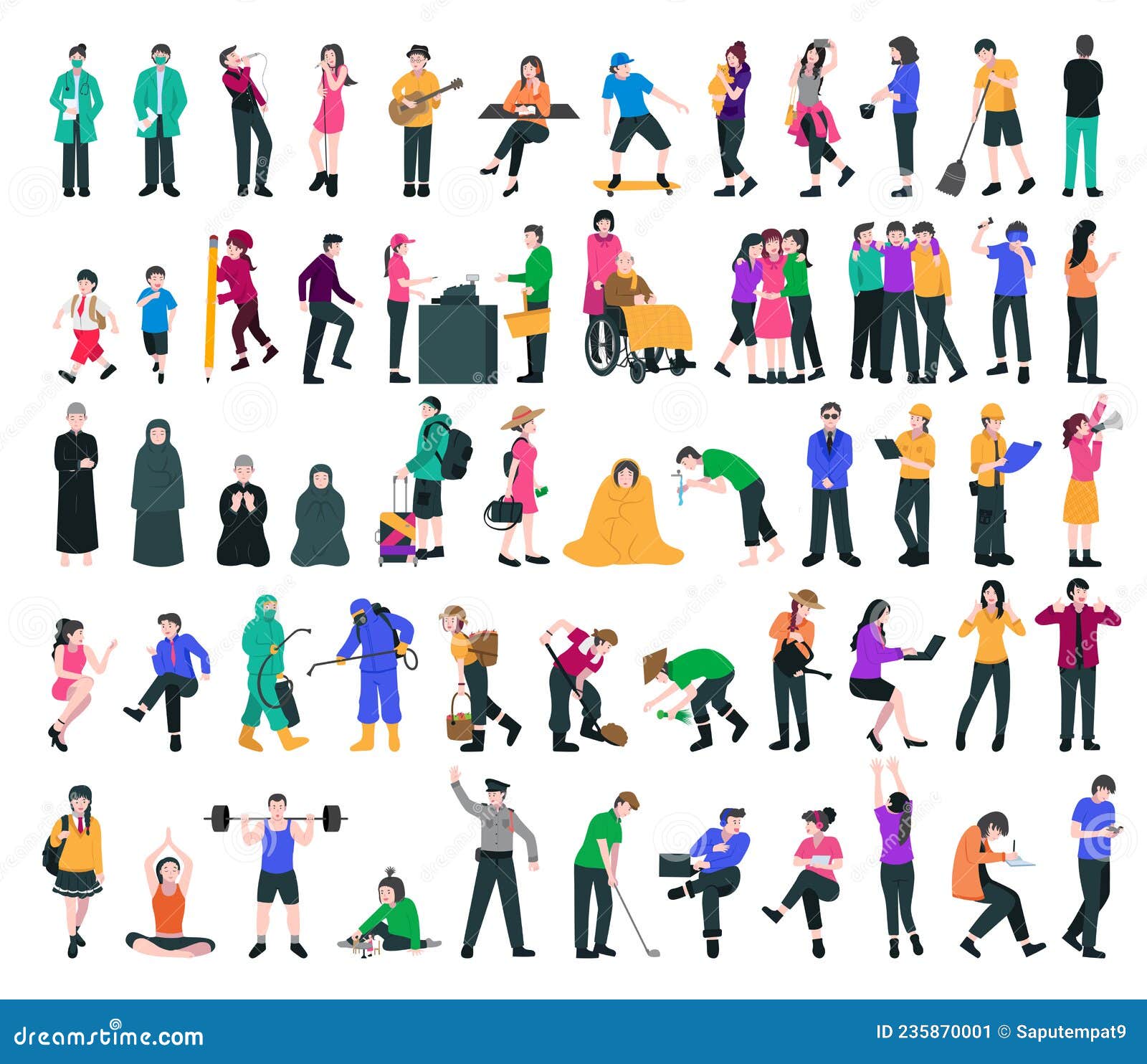 Flat Set of Character Work and Activities Illustration Stock Vector ...