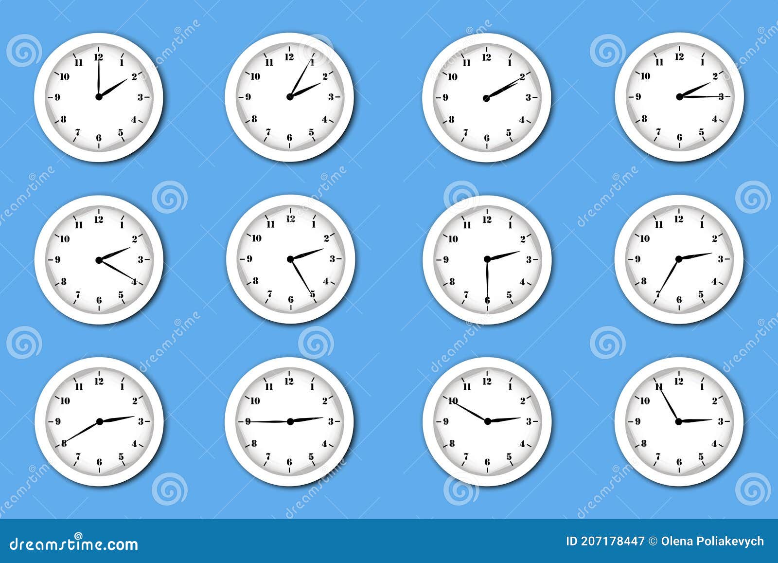 Flat Set Clock. Classic Flat Set with Clock on Blue Background. Digital ...