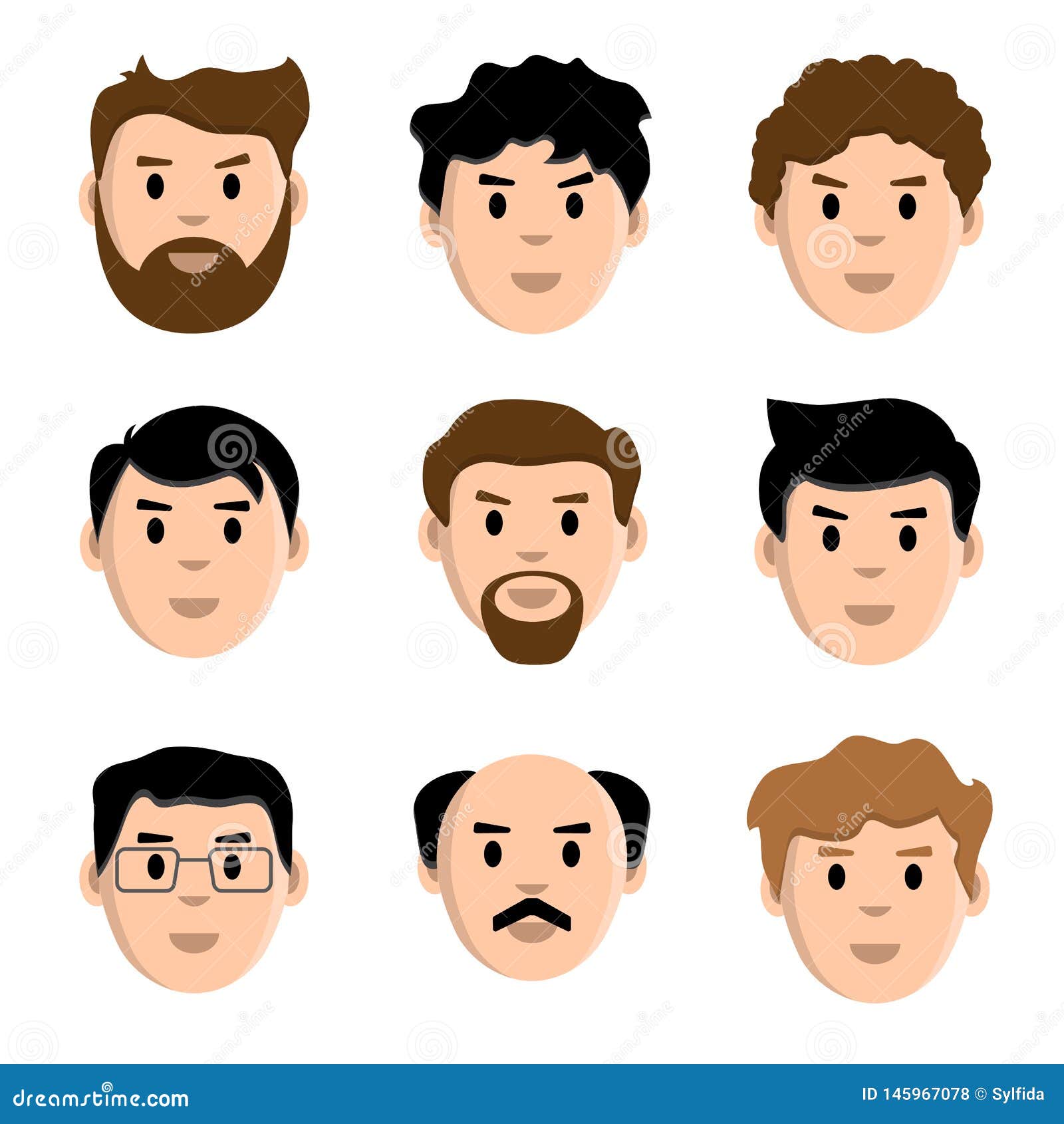 Flat Set of Face Men, Vector Illustration Stock Illustration ...