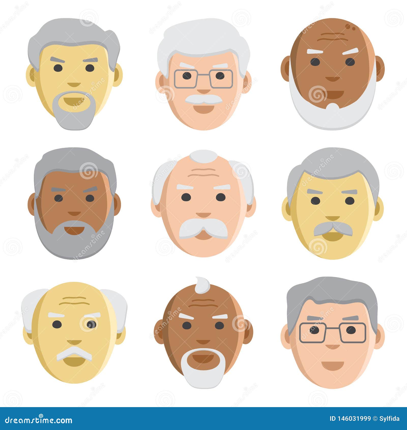 Flat Set of Faces Old Men, Avatar, Vector Stock Illustration ...