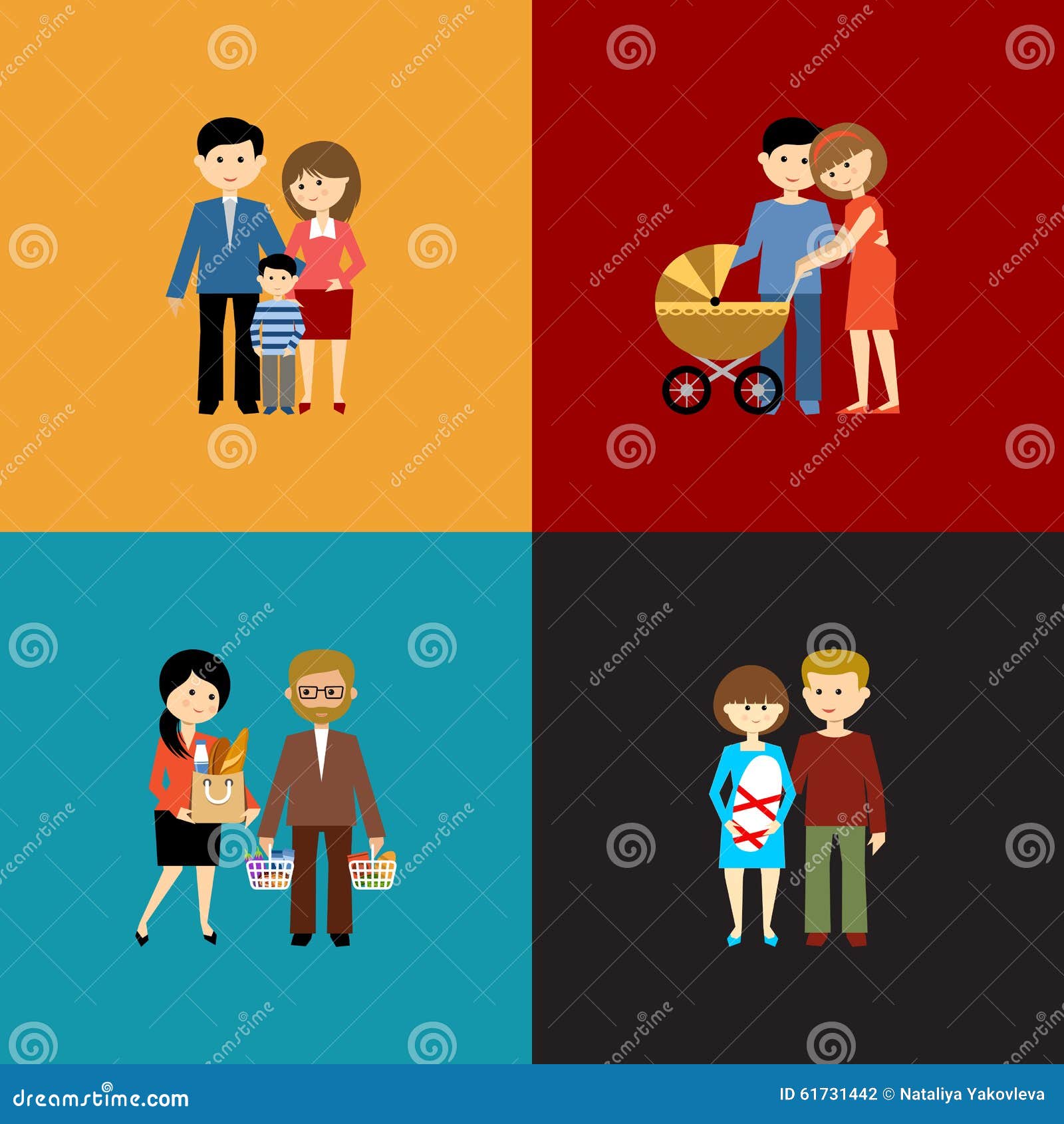 Flat set of family life stock vector. Illustration of mother - 61731442