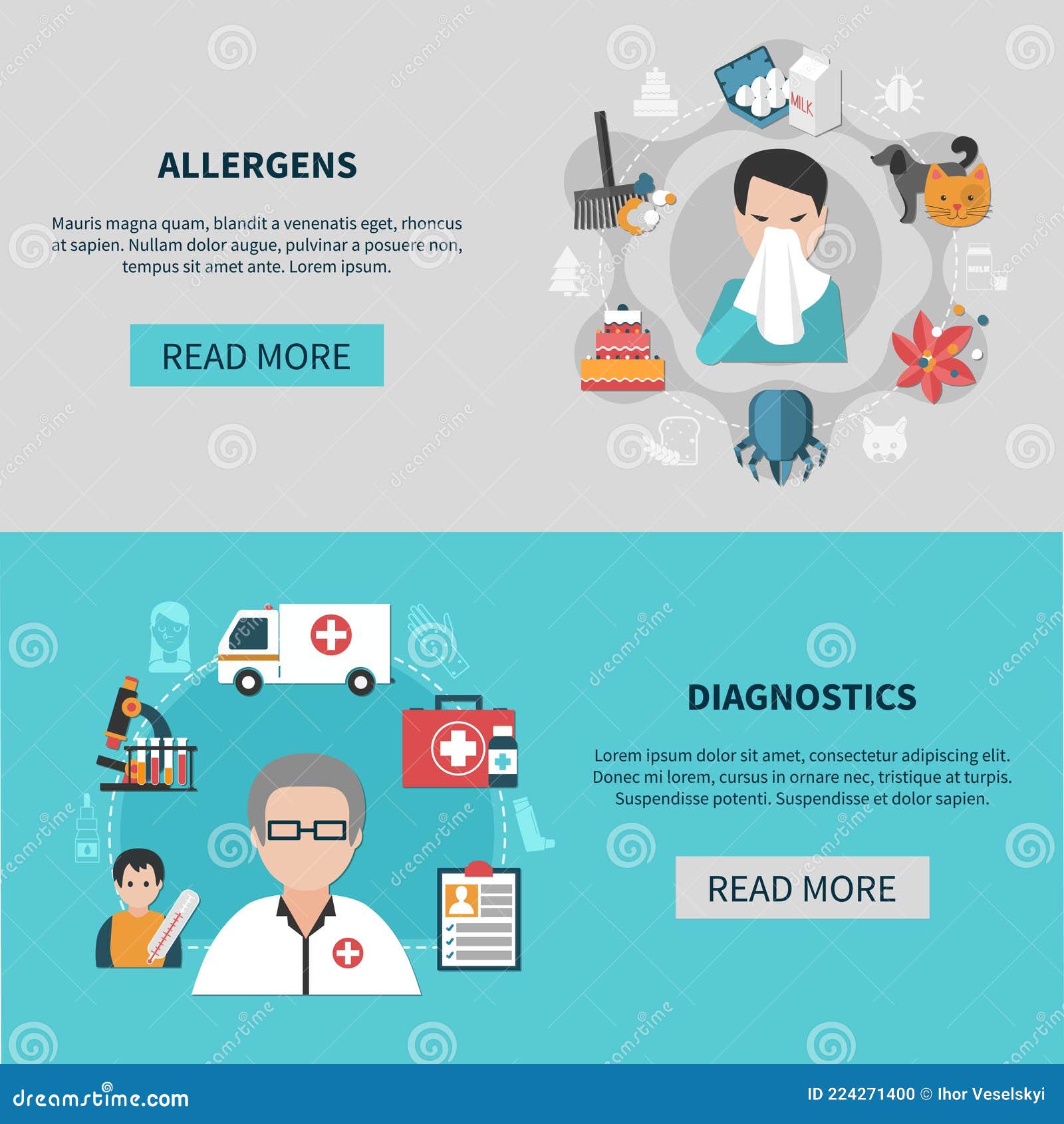 Allergy Banners Set stock vector. Illustration of medicine - 224271400