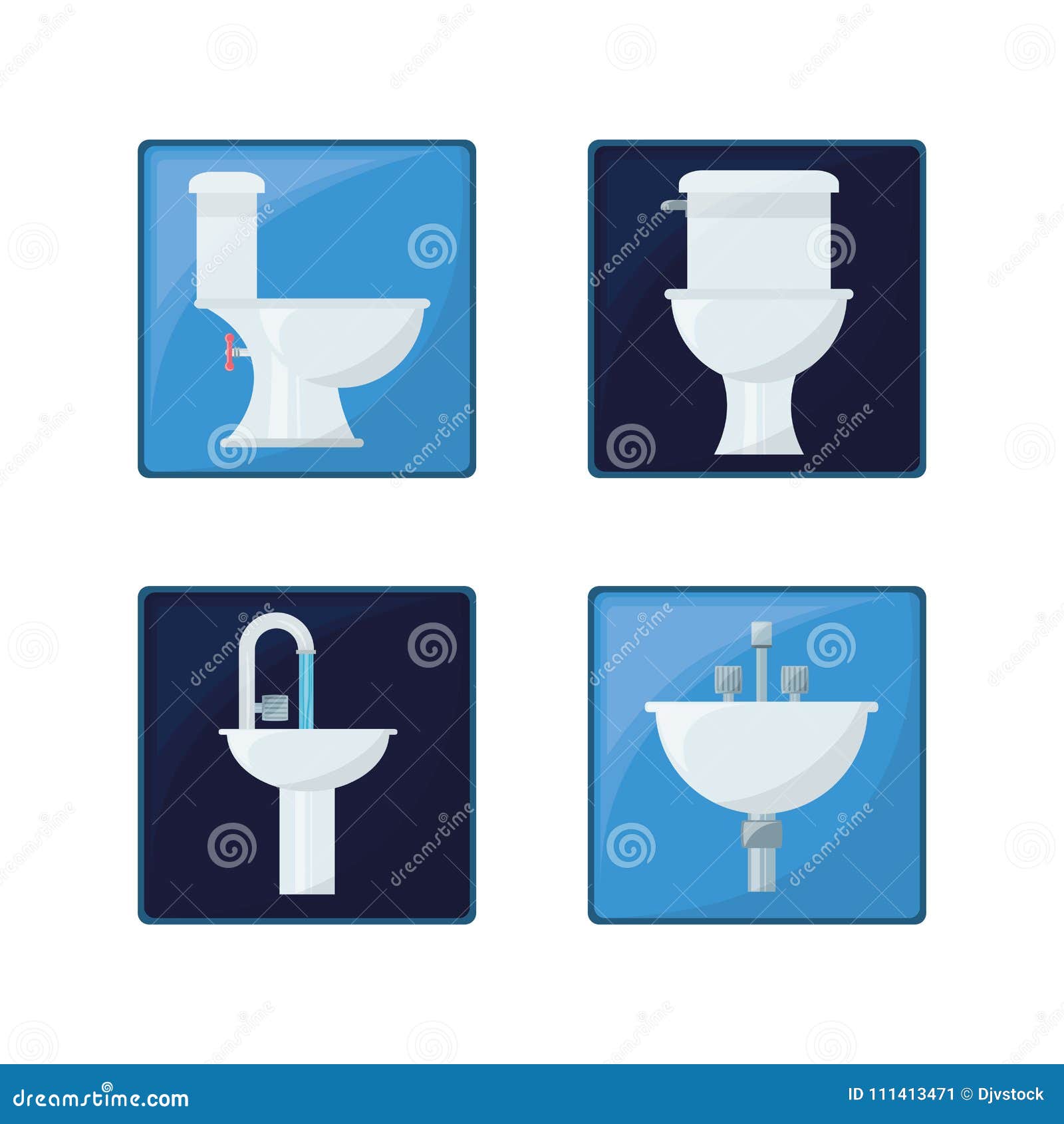 Flat Set Icon Bathroom Design Stock Vector - Illustration of clogged ...