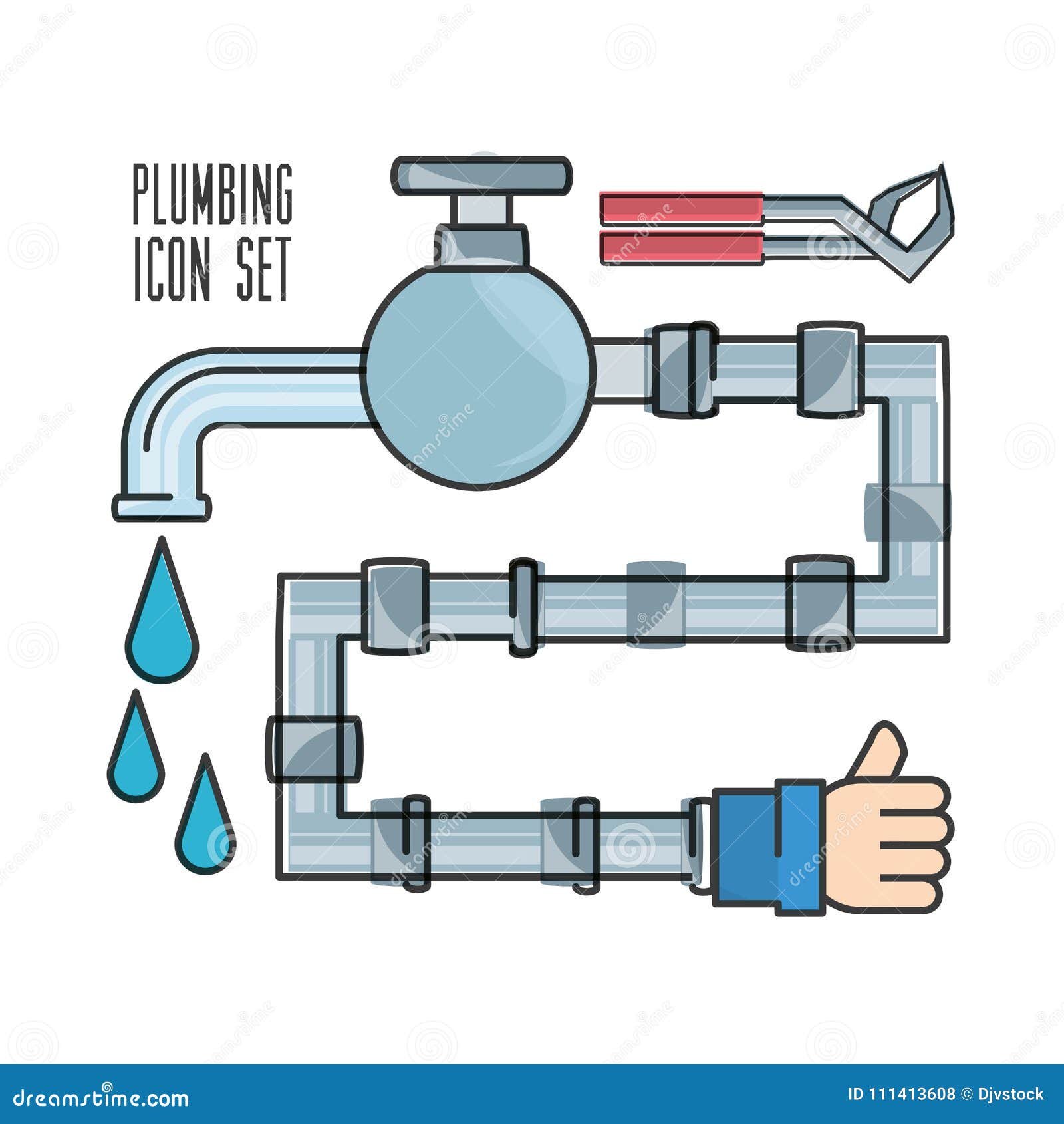 Flat Set Icon Tools Plumbing Stock Vector - Illustration of icon ...