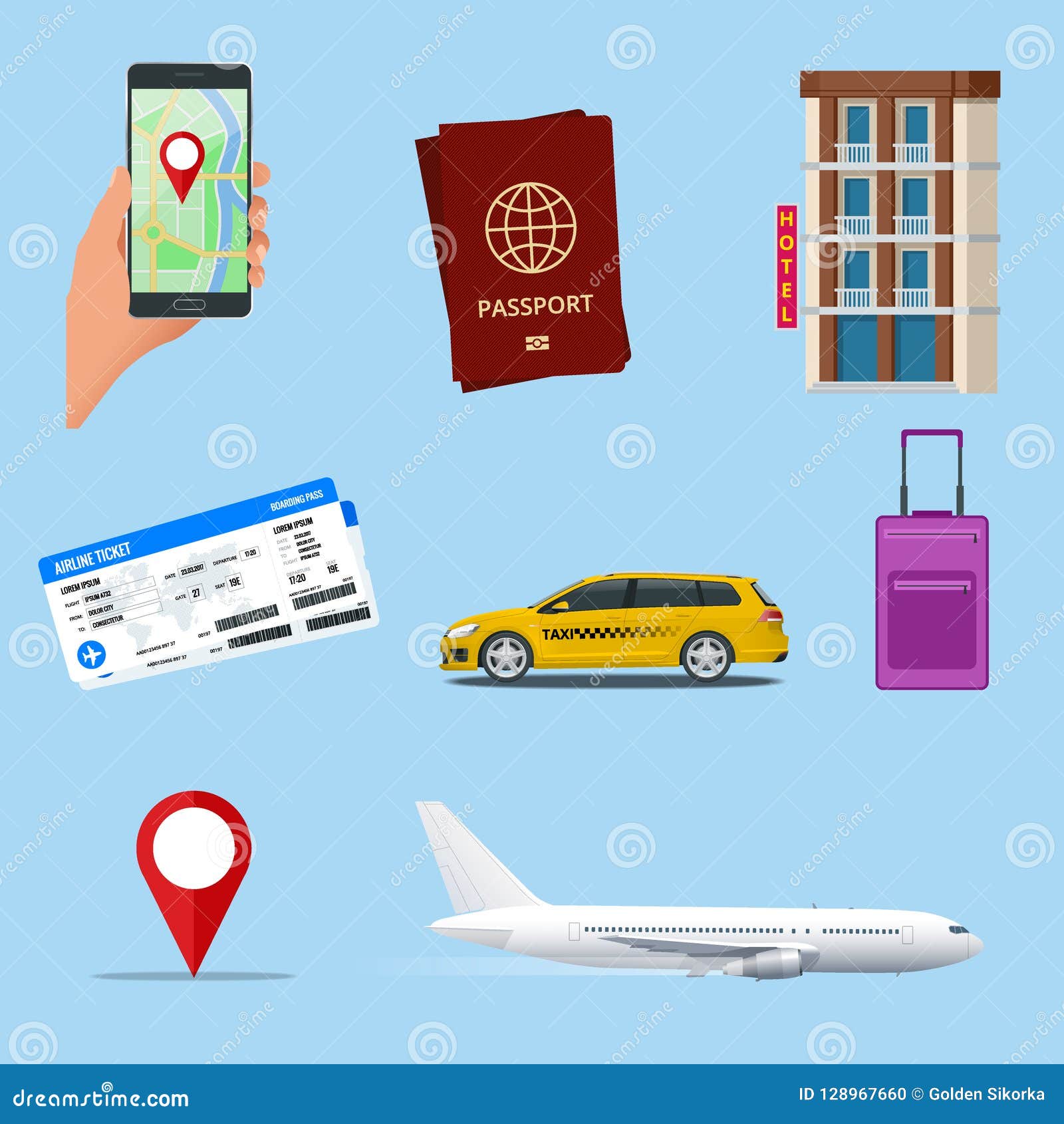 Flat Set Icons of Hotel Search and Booking Online. Vector Illustration ...