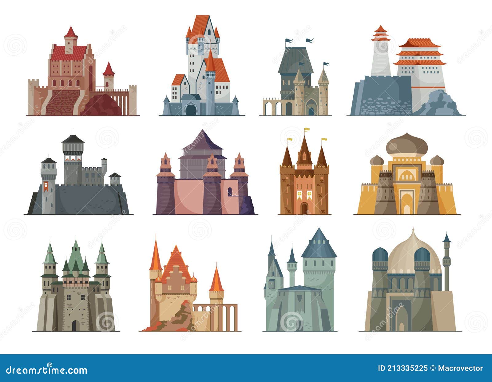 Castle Flat Set stock vector. Illustration of building - 213335225