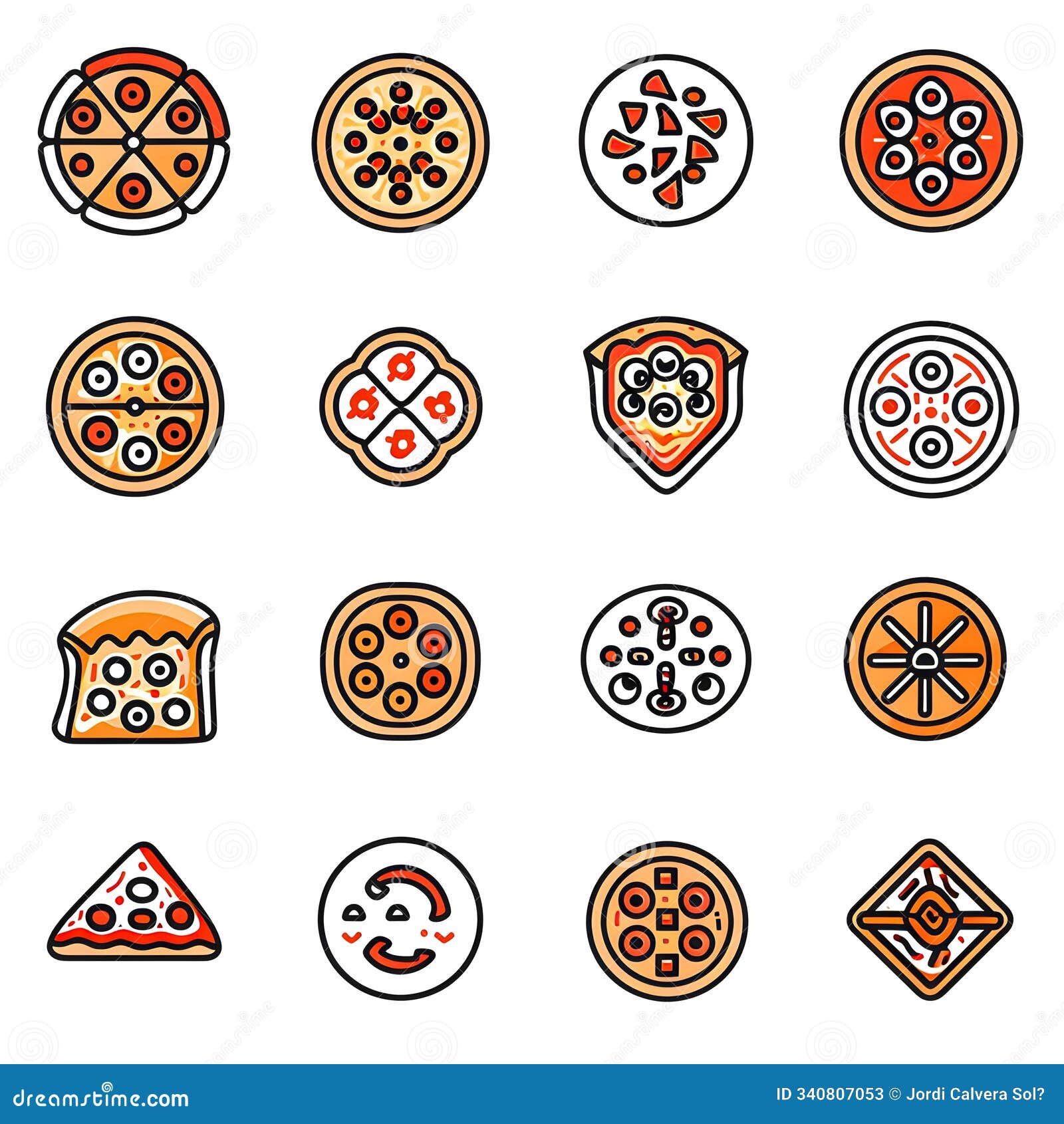Flat Set of Pizza Icons. Vector Illustration with Cut Out Icons Stock ...