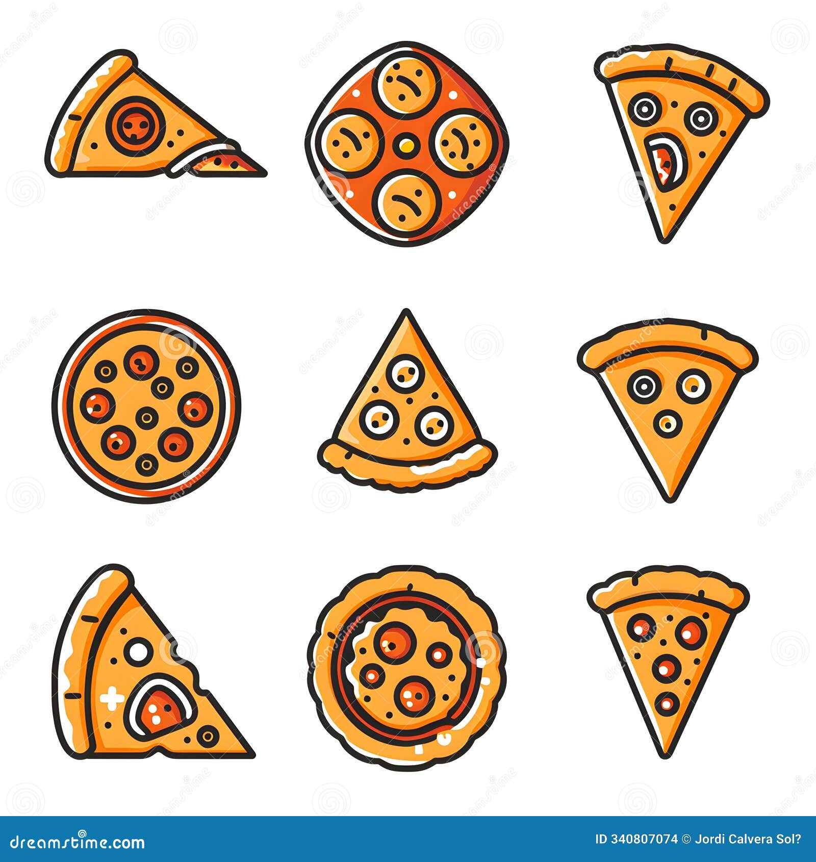 Flat Set of Pizza Slice Icons. Vector Illustration with Cut Out Icons ...