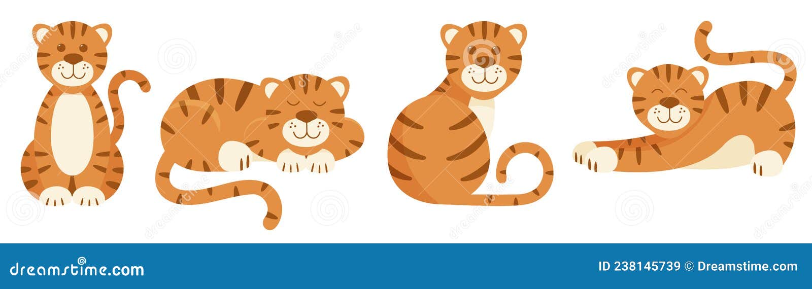 Flat Set Of Tigers In Diffrent Poses. Isolated Tiger On White ...