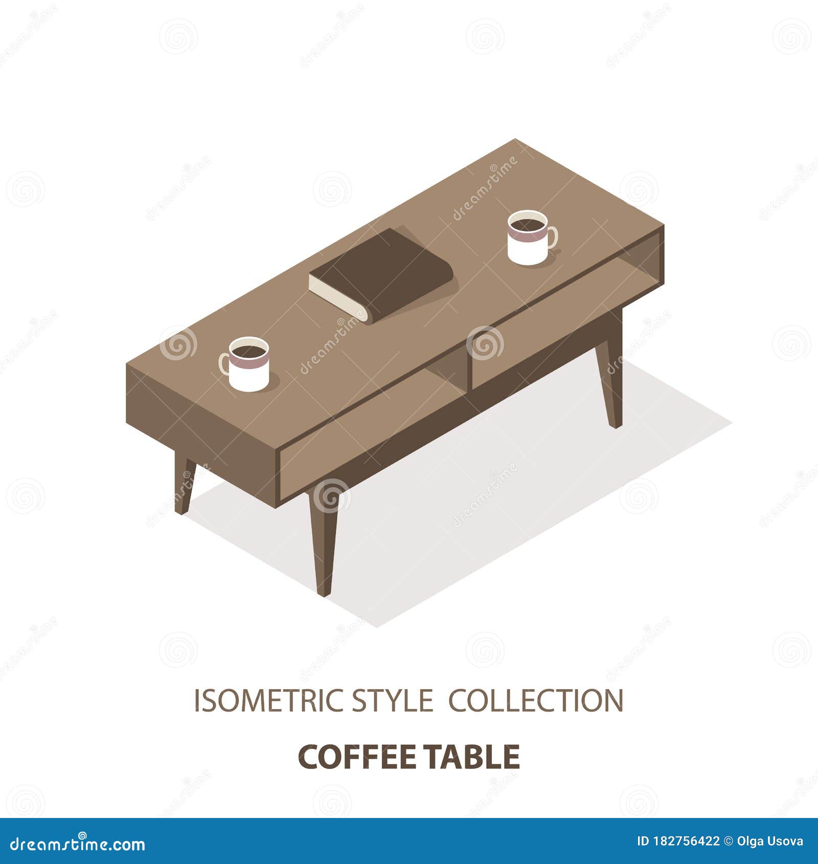 Flat Set of Vector Isometric Coffee Table. Table Isolated on White ...