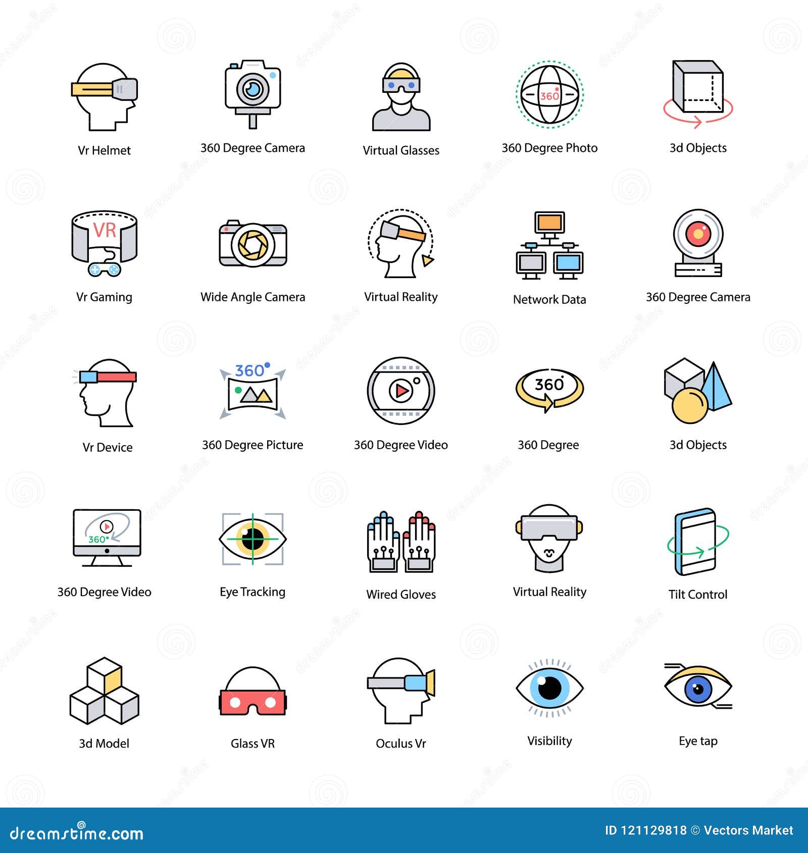 Virtual Reality Flat Vector Icons Set Stock Illustration - Illustration ...