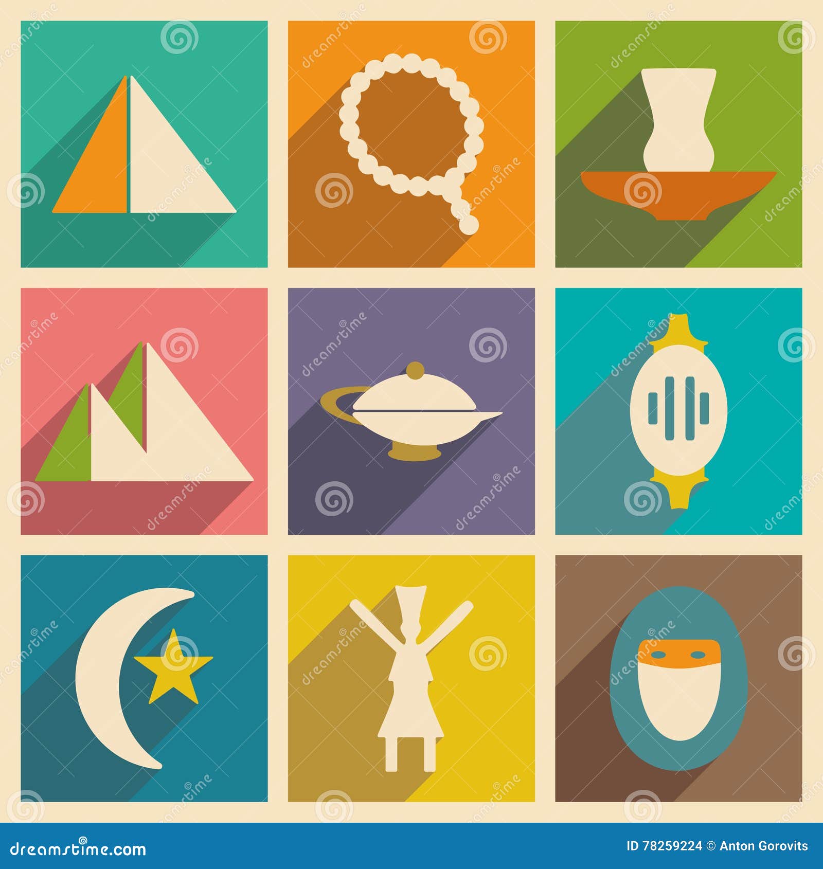 Flat with Shadow Concept and Mobile Application Eastern Icons Stock ...