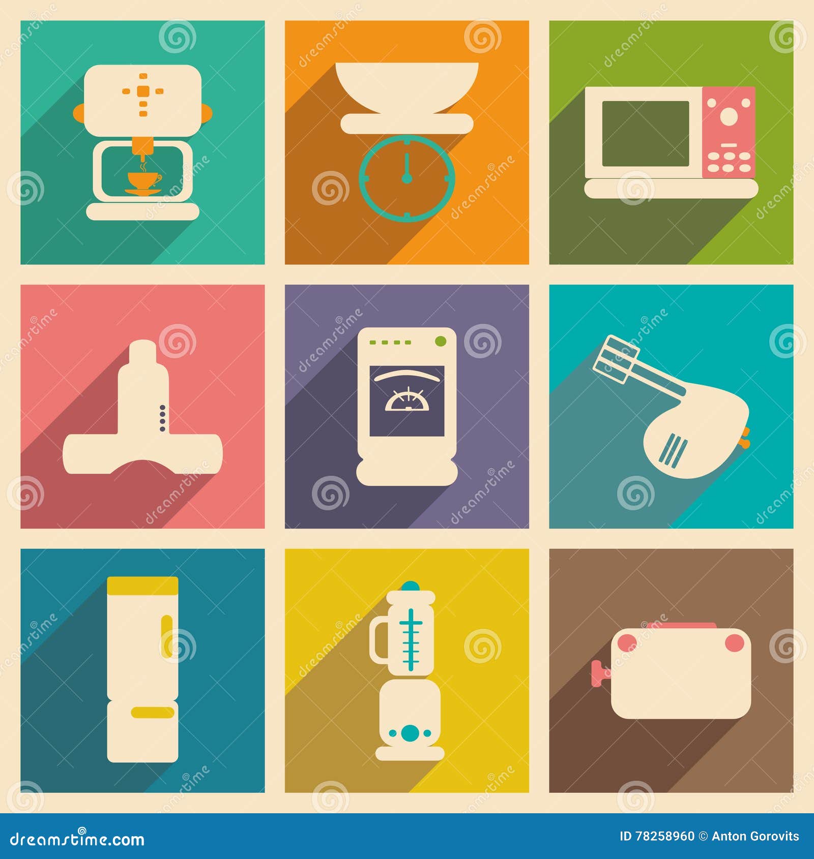 Flat with Shadow Concept and Mobile Application Kitchen Appliances ...