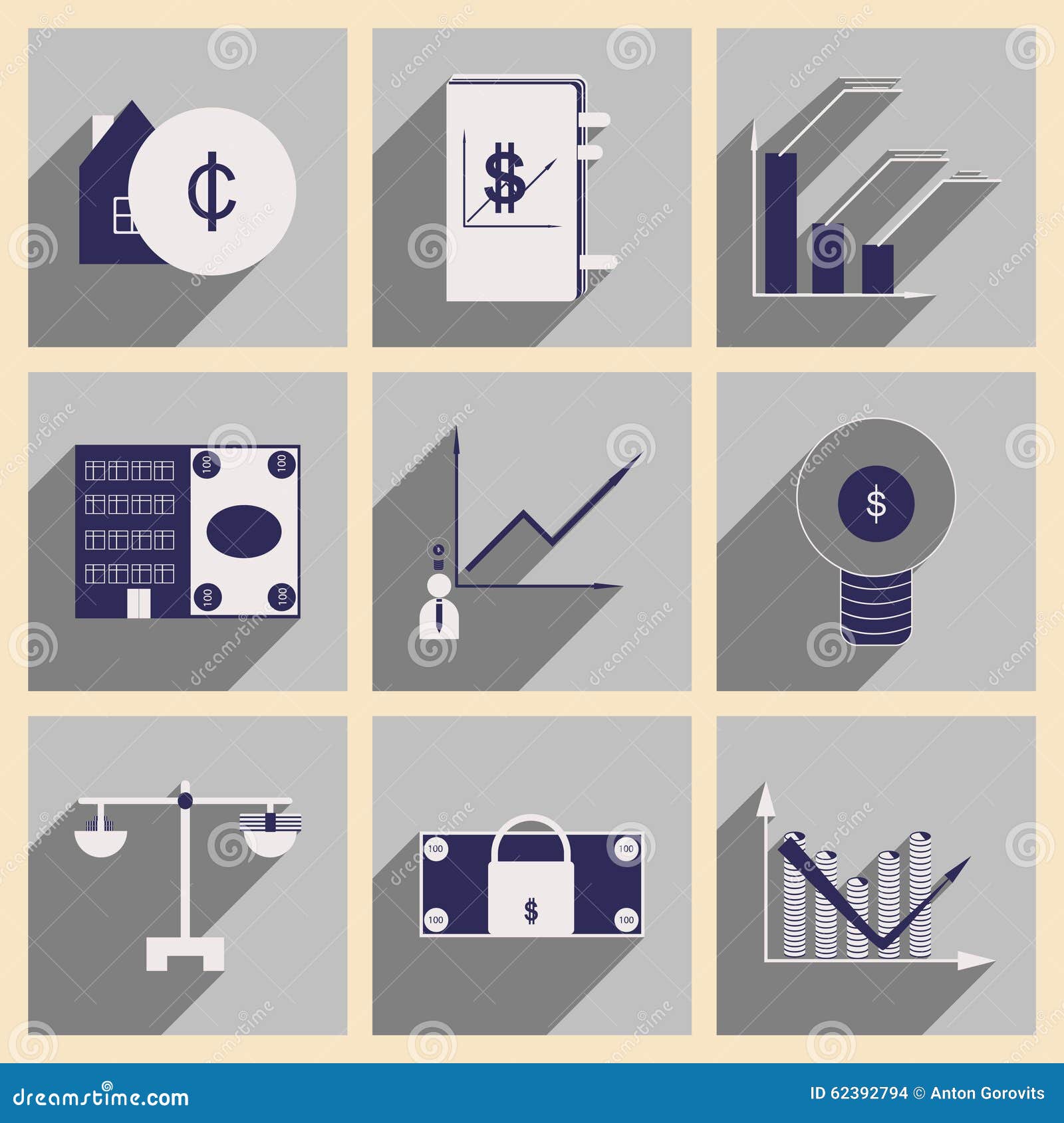 Flat with Shadow Concept Stylish Finance Icons Stock Vector ...