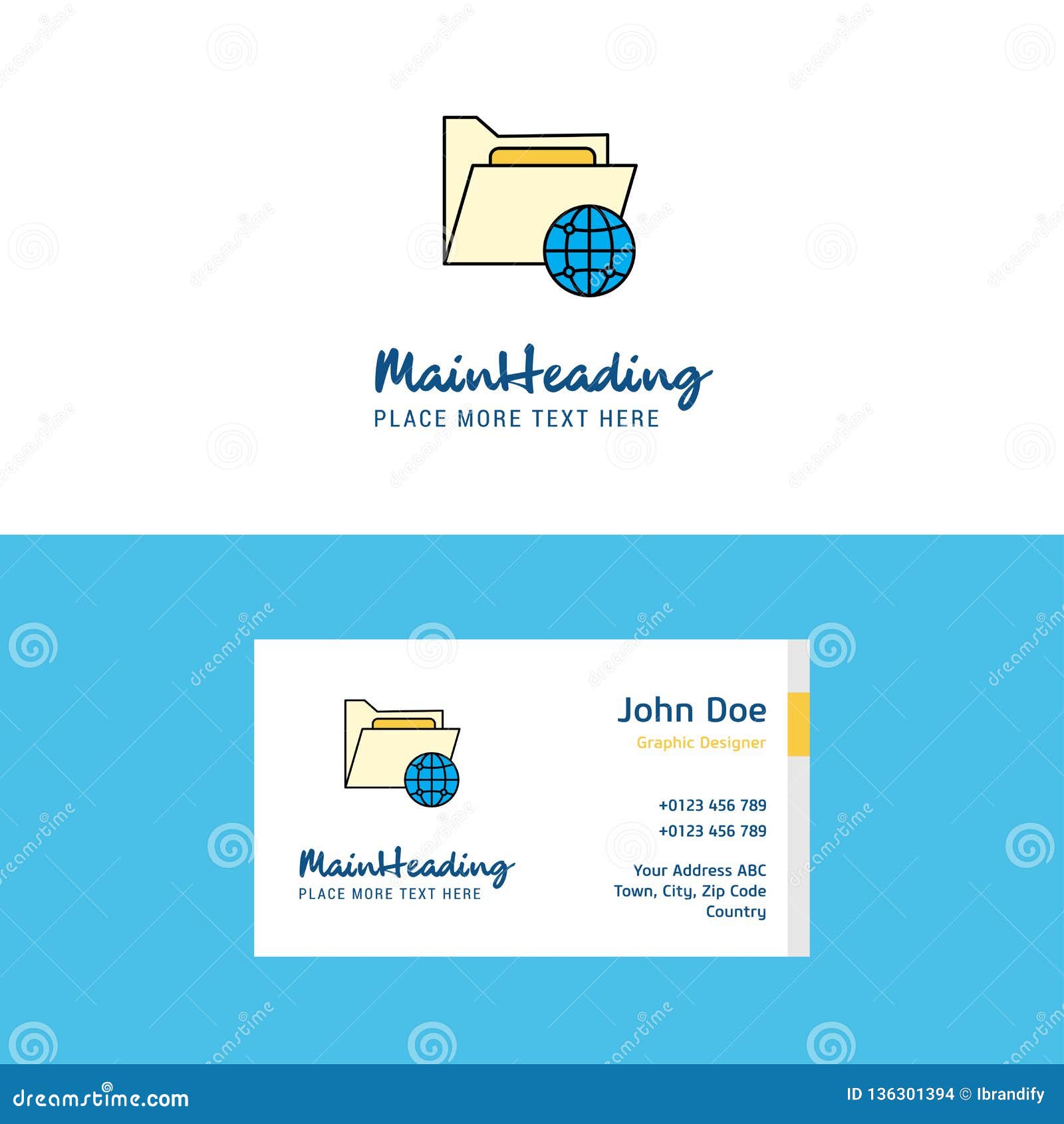 Flat Shared Folder Logo And Visiting Card Template. Busienss Concept ...