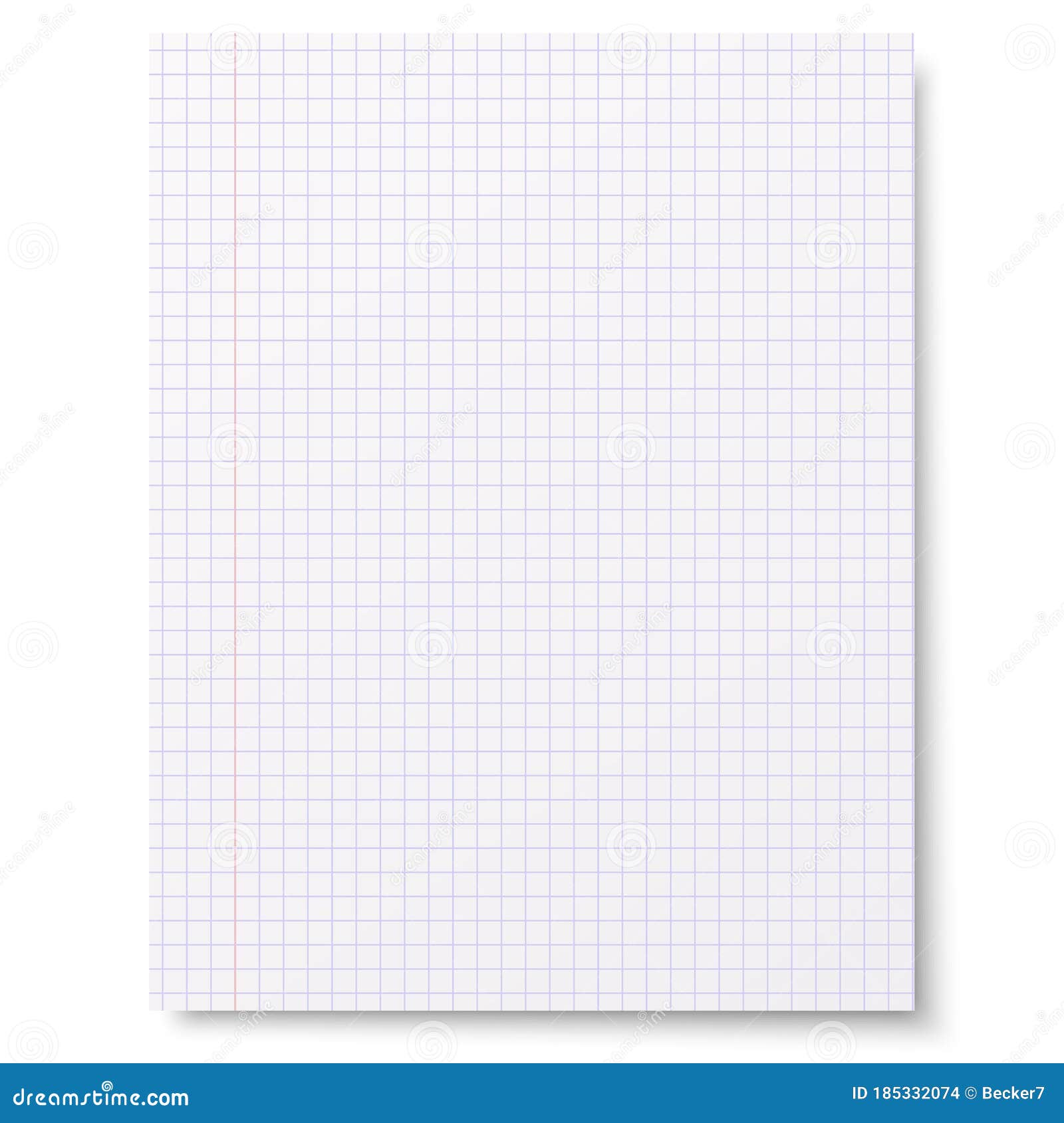 Flat Sheet of Squared Notebook Paper Isolated on White Background Stock ...