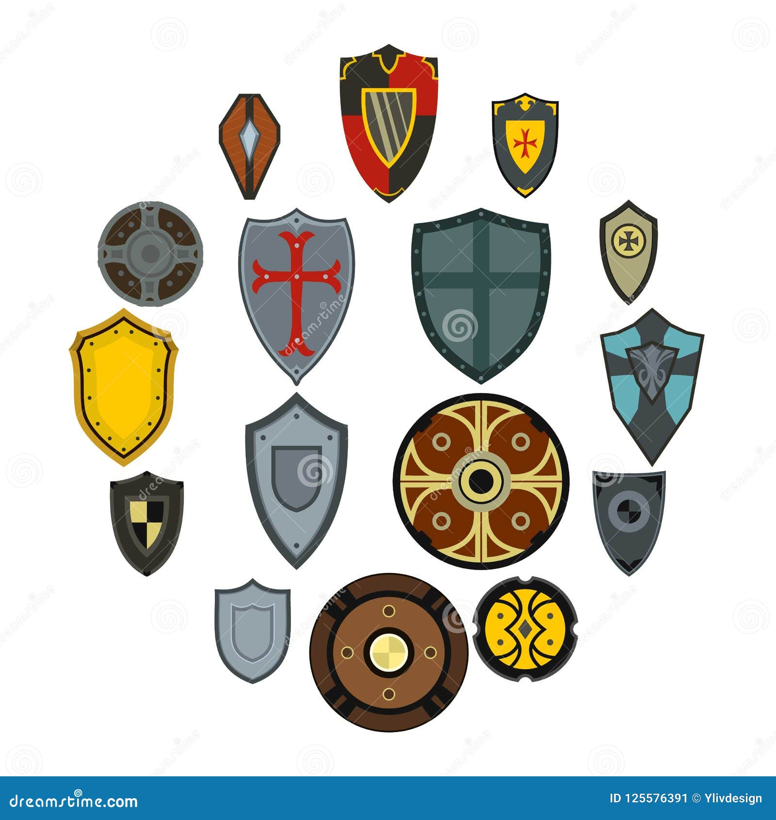Shields Icons Set, Flat Style Stock Illustration - Illustration of ...