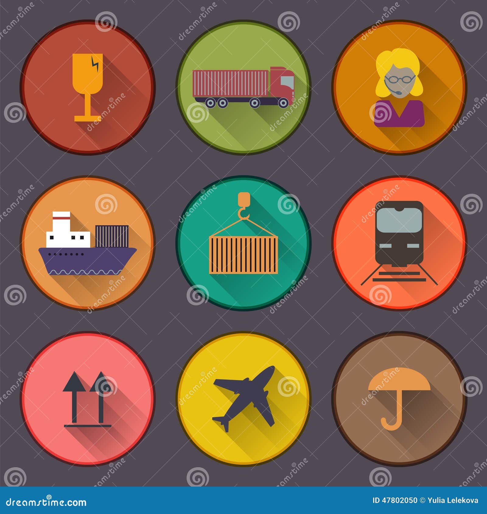 Flat Shipping and Cargo Icon Set Stock Vector - Illustration of service ...