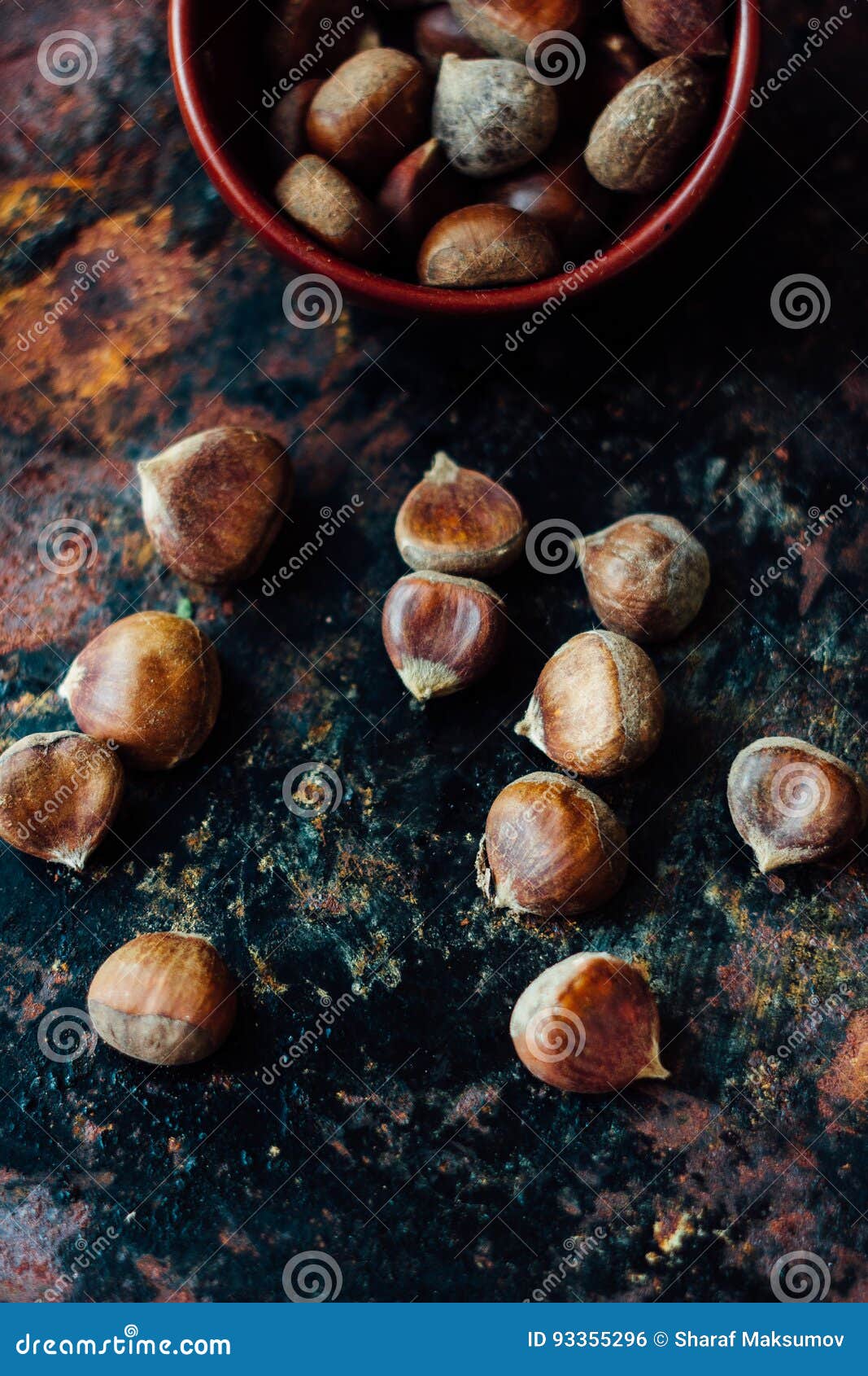 Flat shot of chestnuts. stock photo. Image of rustic - 93355296