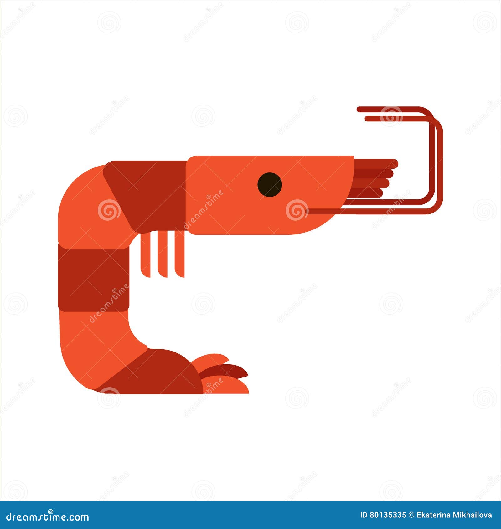 Flat Red Shrimp Isolated On White Background - Vector Illustration ...
