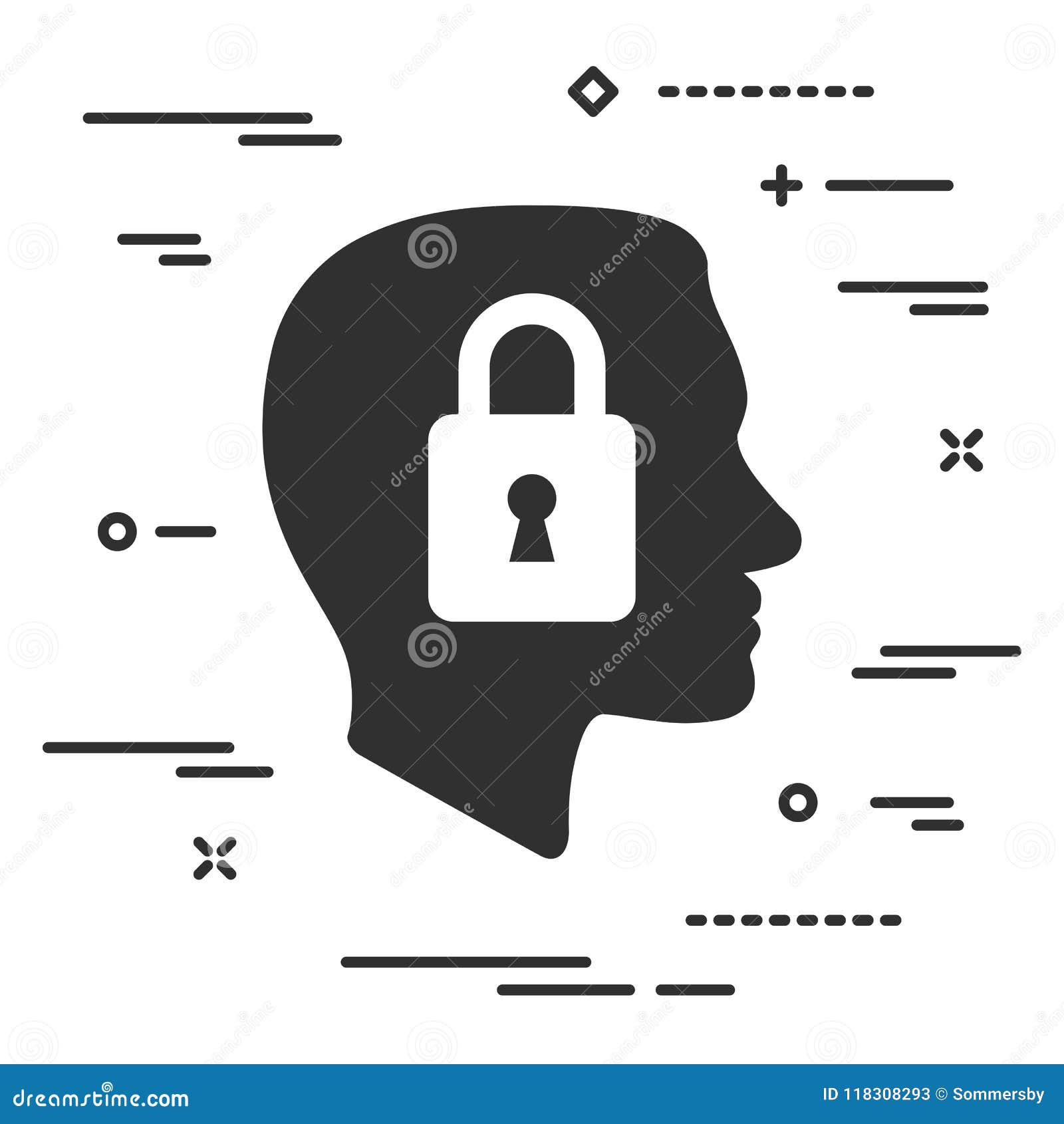 Silhouette of a Human Face Under the Lock Concept Icon Stock Vector ...