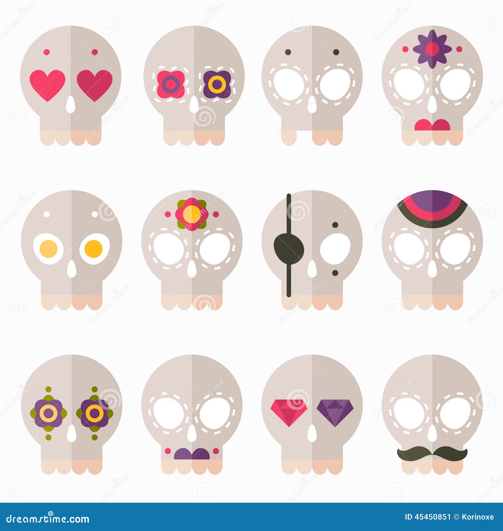 Flat skull icon set stock vector. Illustration of isolated - 45450851