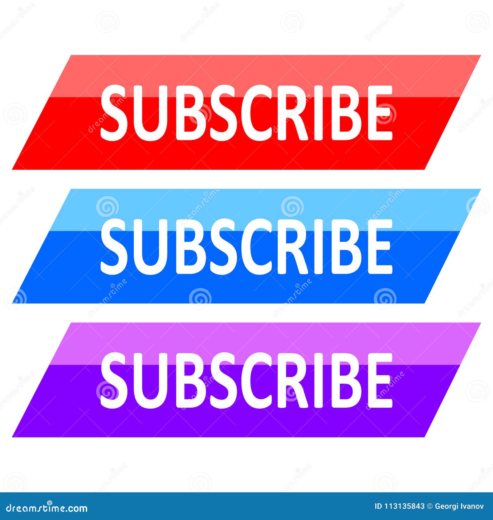 Flat, Slanted Subscribe Button. White Text, Three Variations. Isolated ...